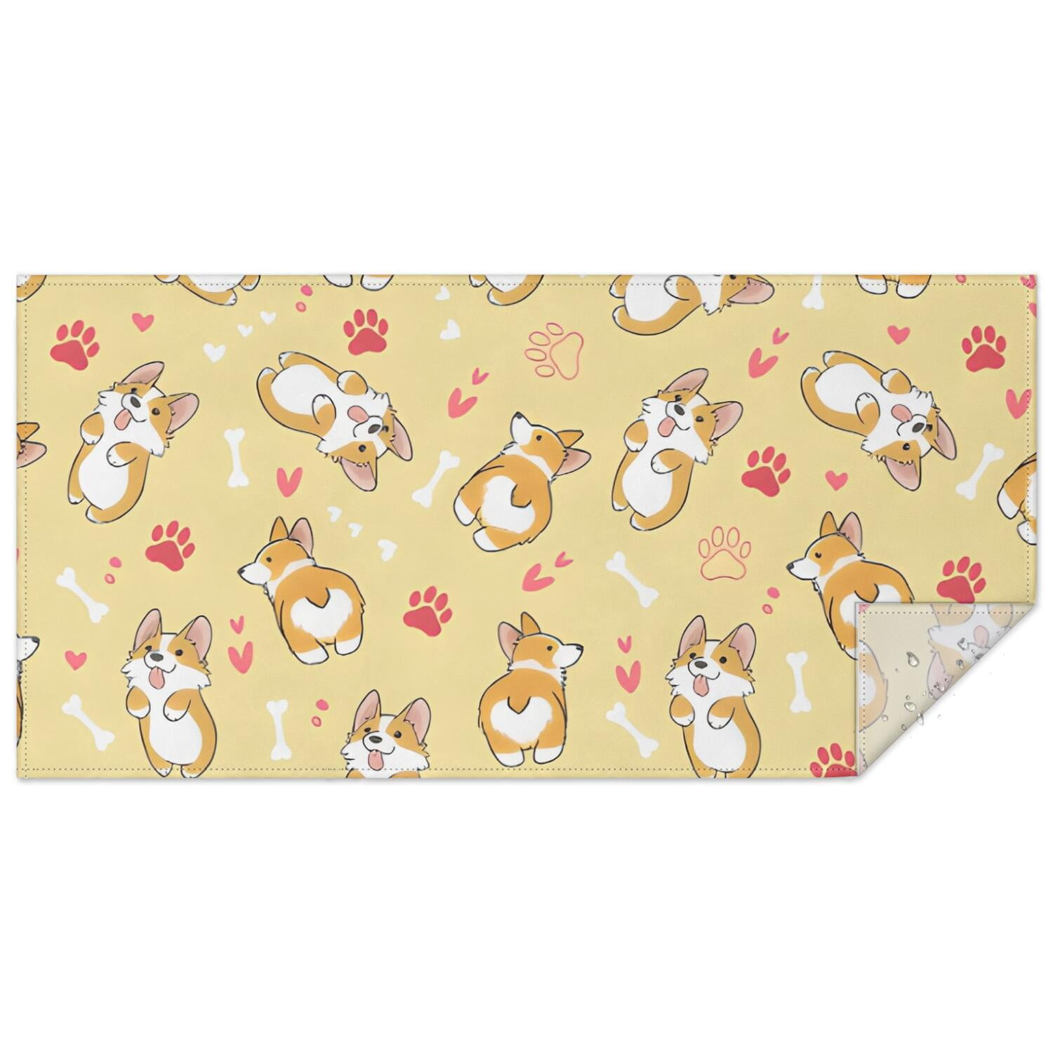 Corgi Dog and Footprints Rectangle Tablecloth 60"x120",Waterproof ...