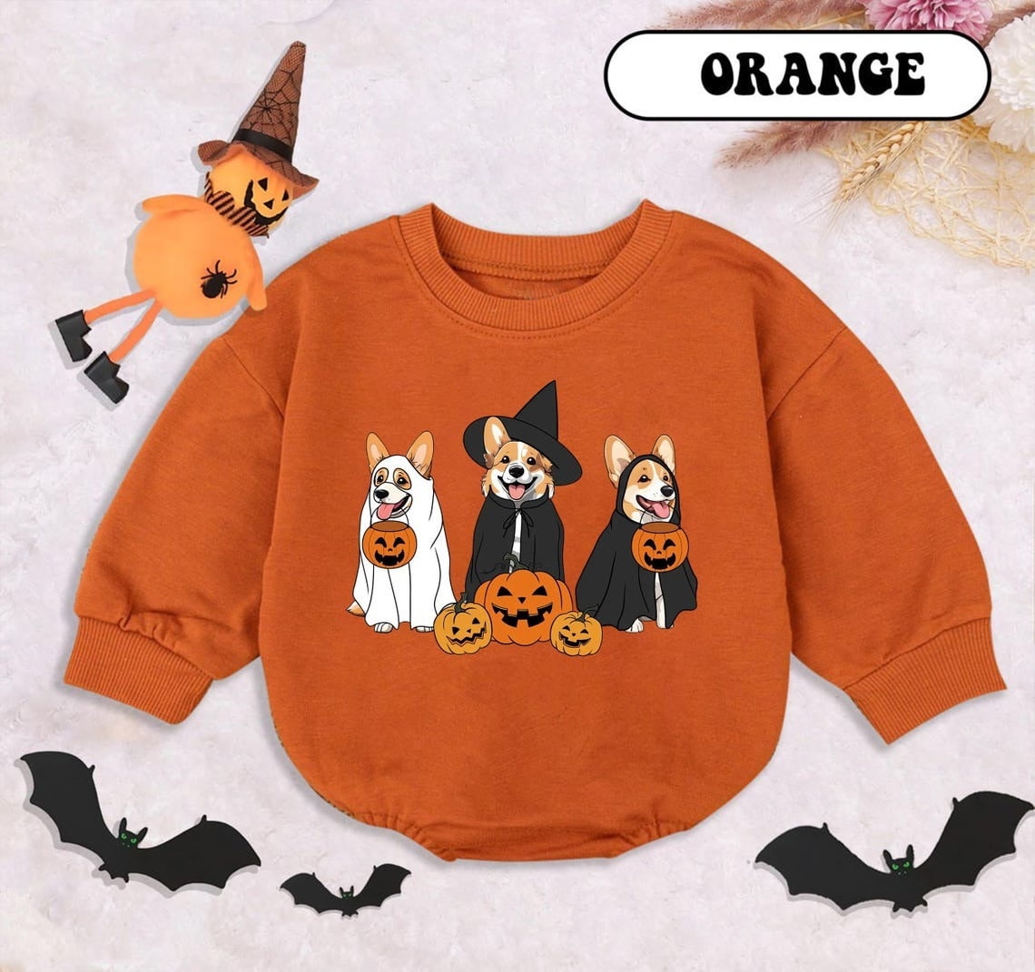Corgi Dog Halloween Baby Romper, Ghost Corgi baby outfits, Cute Animal ...