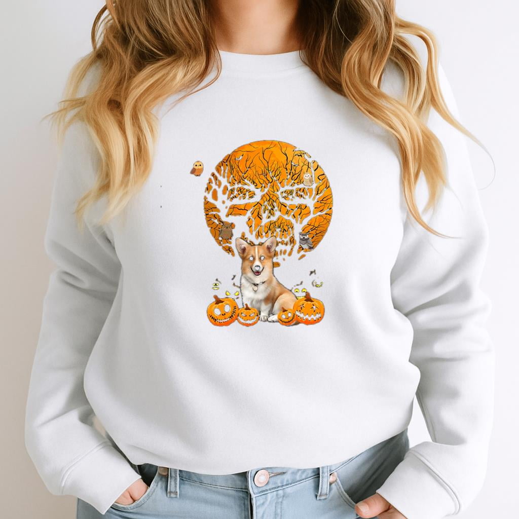 Corgi Dog Halloween Costume Moon Skeleton Head Tree Owl, Welsh Graphic ...