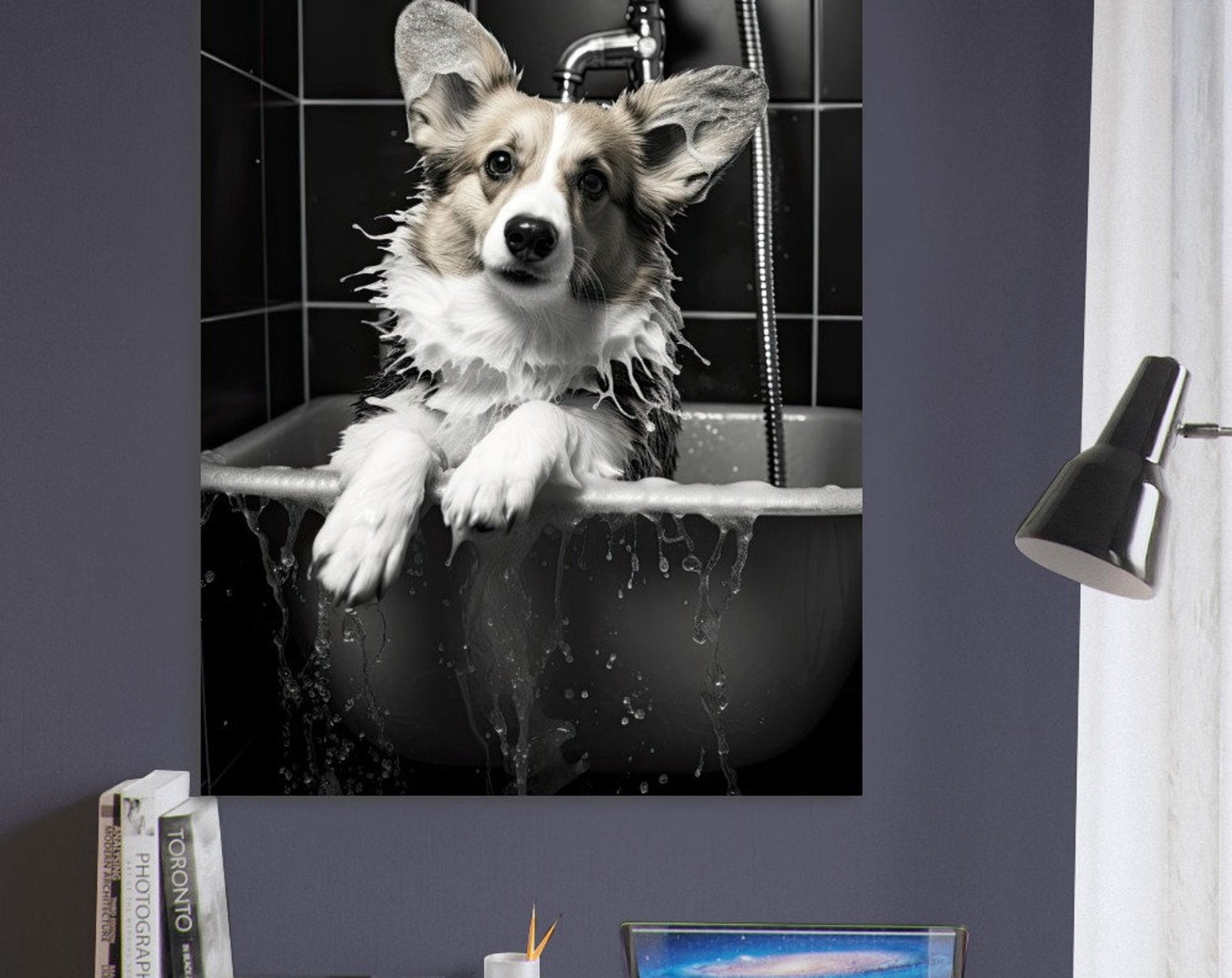 Corgi Dog In Bath Tub Poster Animal Wall Art Quirky Dog Wall Decor ...
