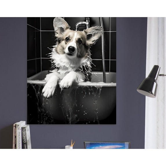 Corgi Dog In Bath Tub Poster Animal Wall Art Quirky Dog Wall Decor ...