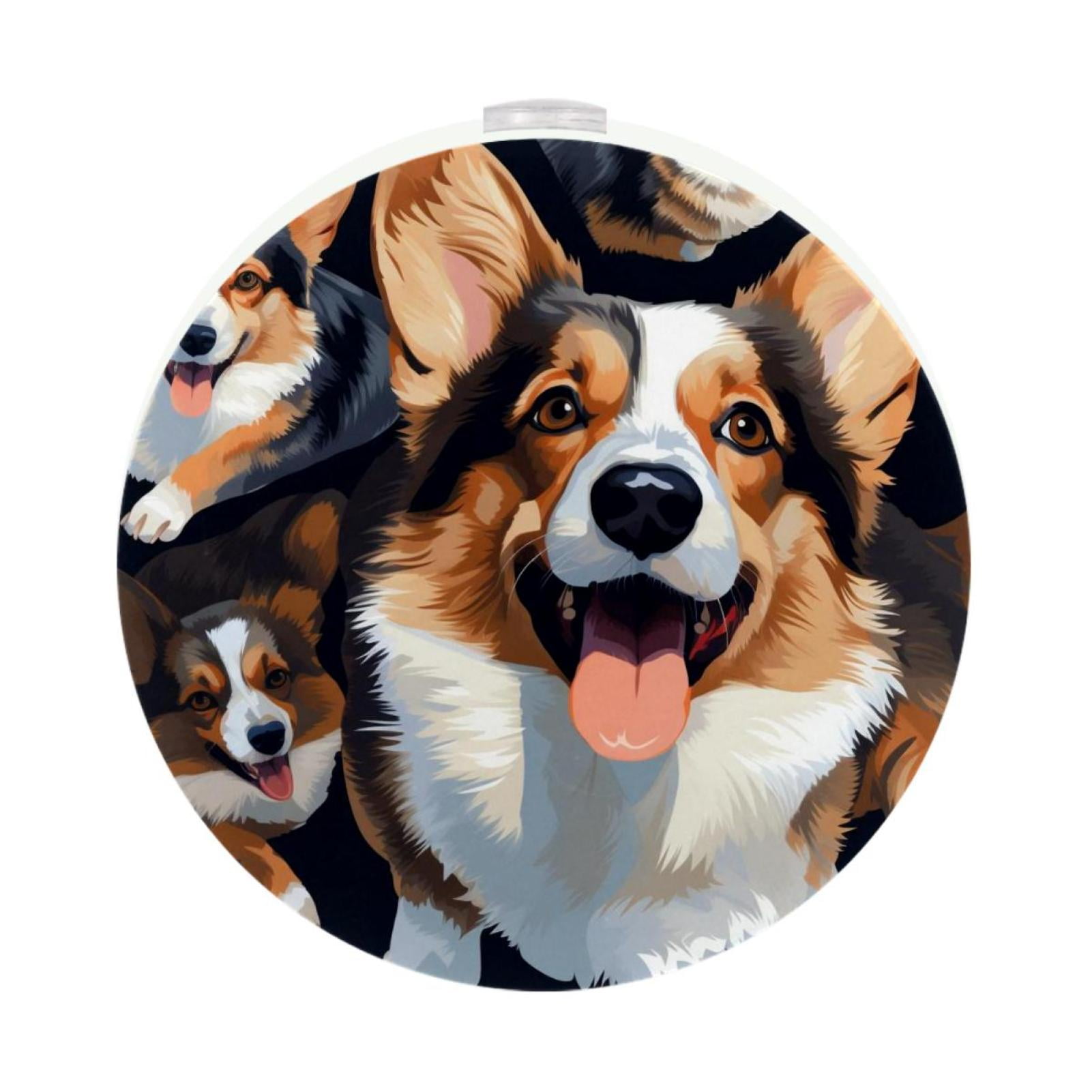 Corgi Dog LED Round Night Light - 2 Pack, Plug-in Motion Sensor Wall ...