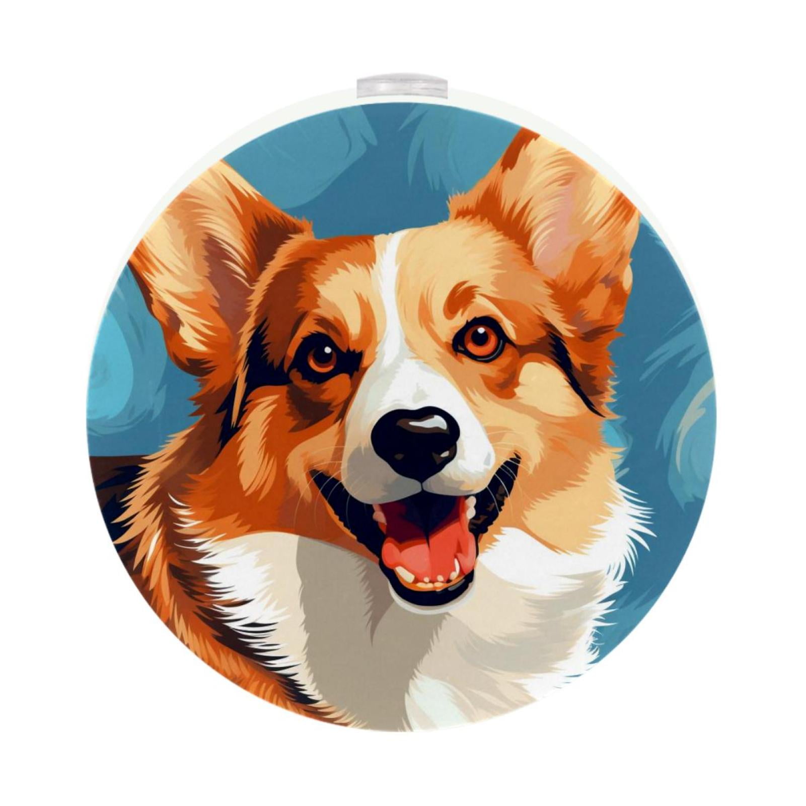 Corgi Dog LED Round Night Light-2PCS, Dimmable Plug-in Circle Wall Lamp ...