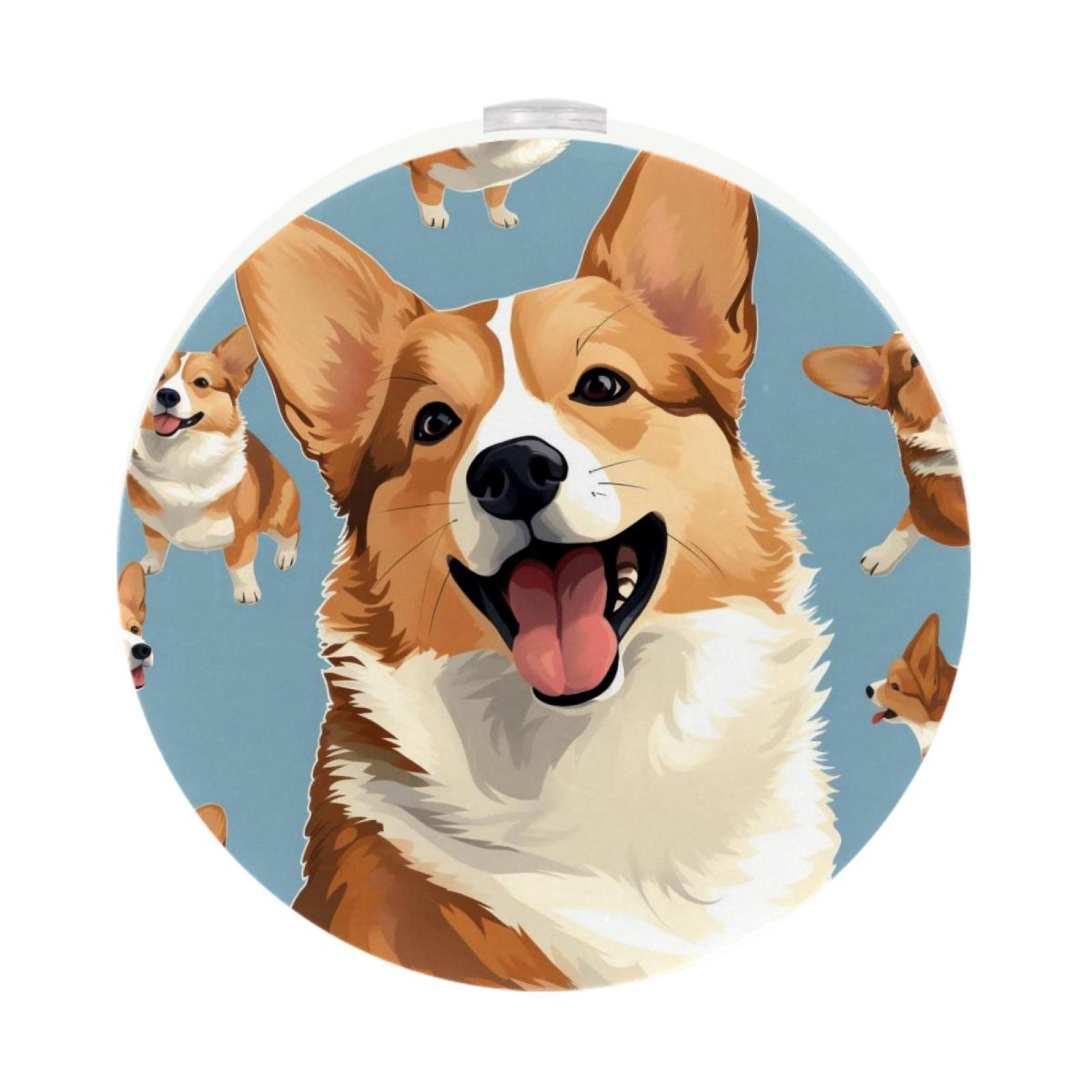 Corgi Dog LED Round Night Light- Set of 2, Portable Rechargeable Mini ...