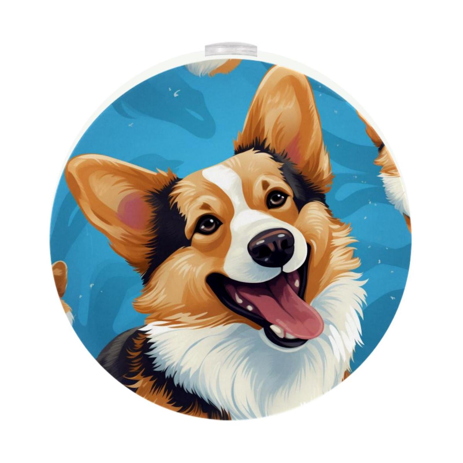 Corgi Dog LED Round Night Light- Set of 2, Portable Rechargeable Mini ...