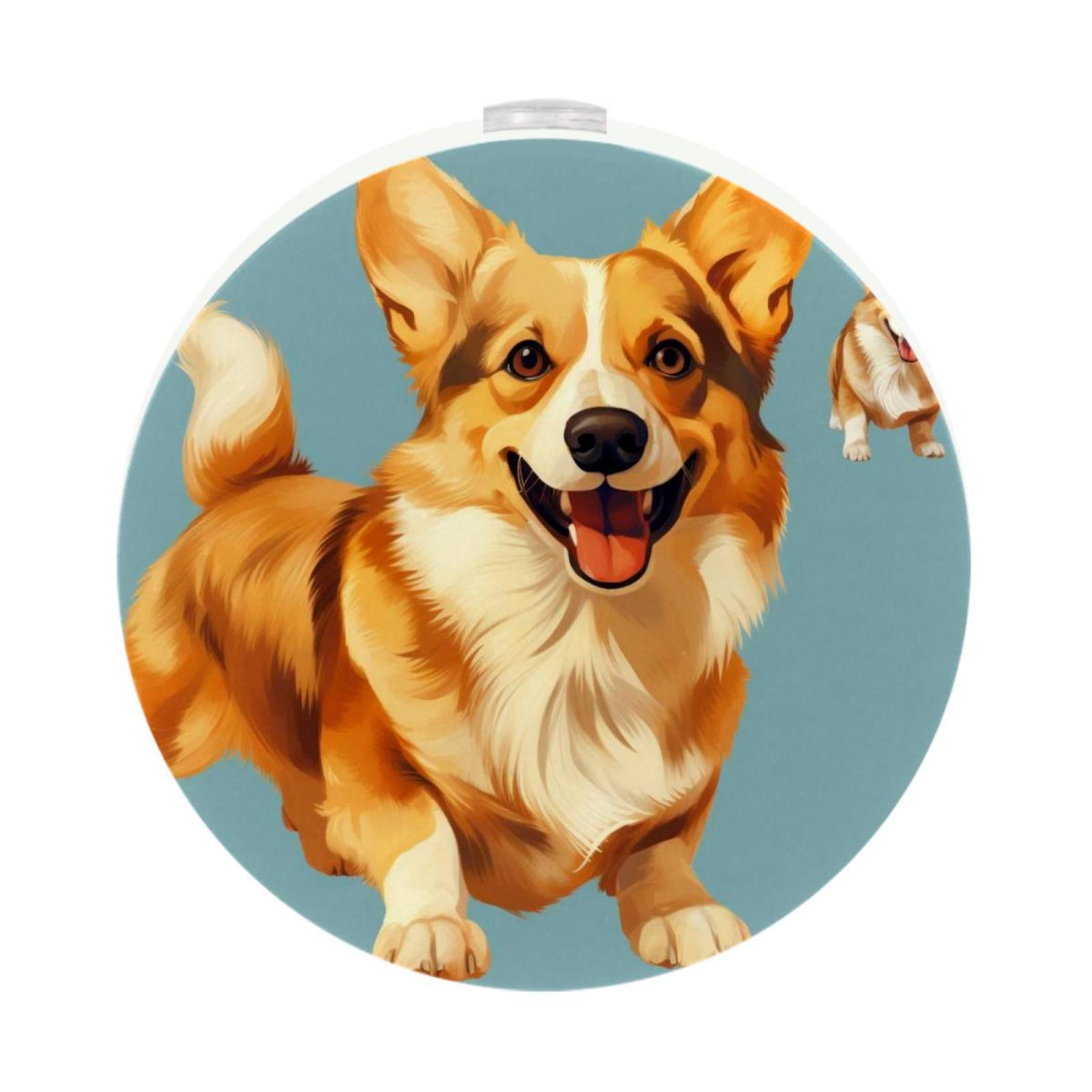 Corgi Dog LED Round Night Light- Set of 2, Portable Rechargeable Mini ...