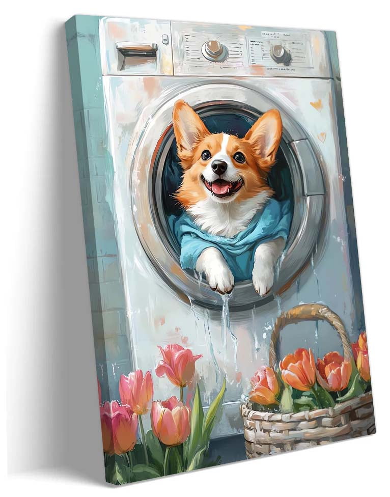 Corgi Dog Laundry Room Wall Art, Cute Puppy Modern Home Hotel Decor ...