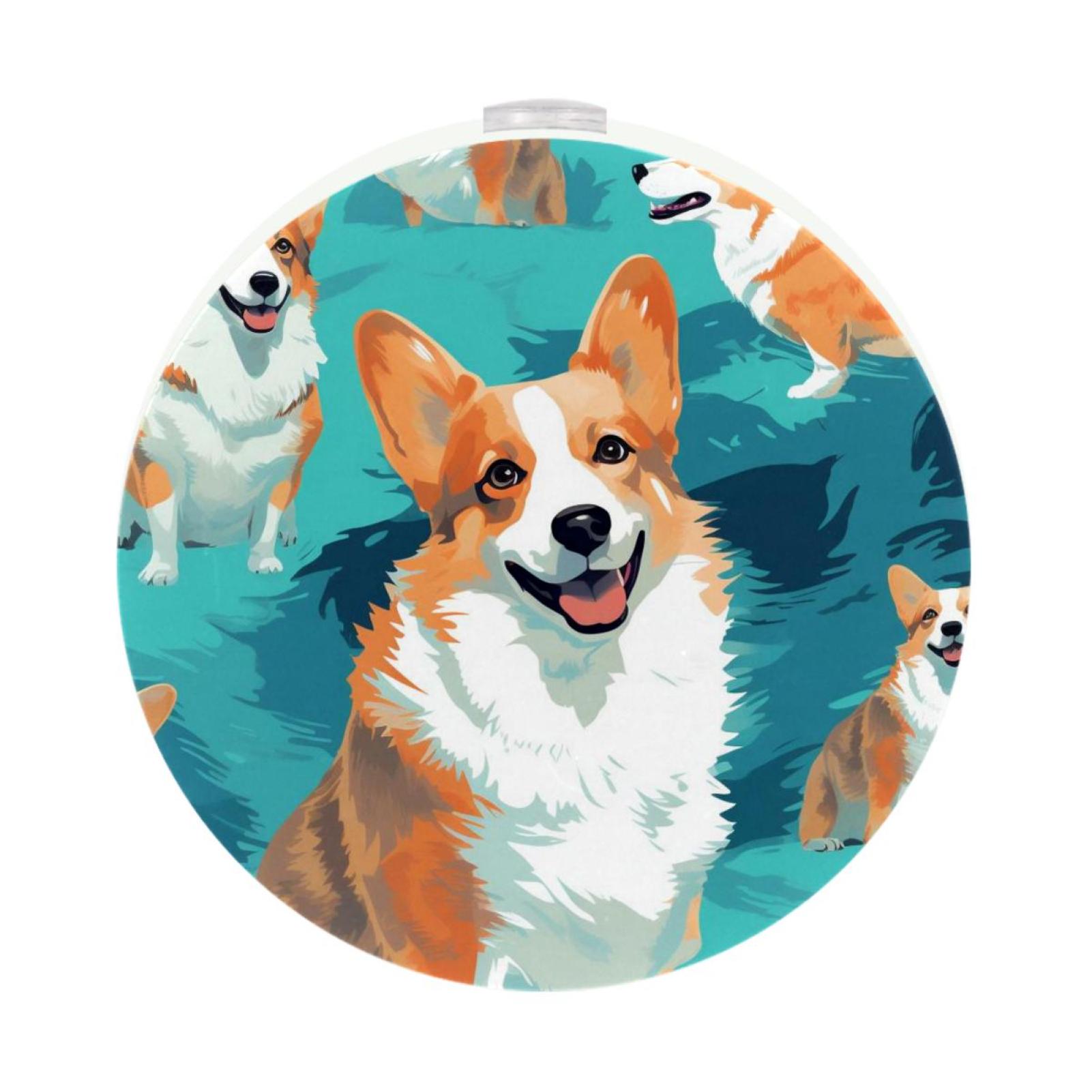 Corgi Dog Led Round Night Light-2pcs, Portable Stick on Night Lamp for ...