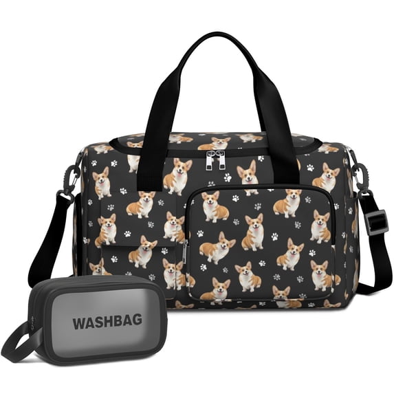Corgi and Dog Paw Print Black Pattern Gym Duffel Bag 2 Piece Set ...