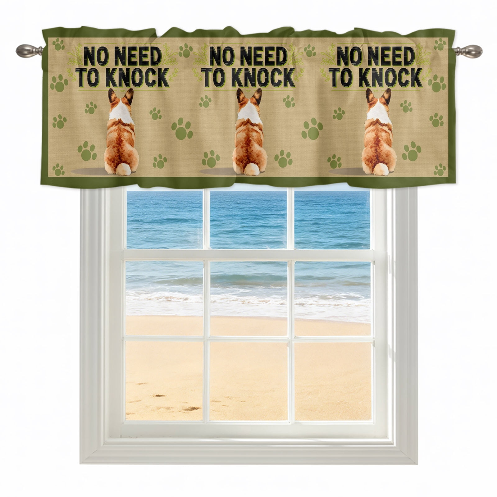Corgi Dog Paw Print Valances for Windows, Rod Pocket Kitchen Valance ...