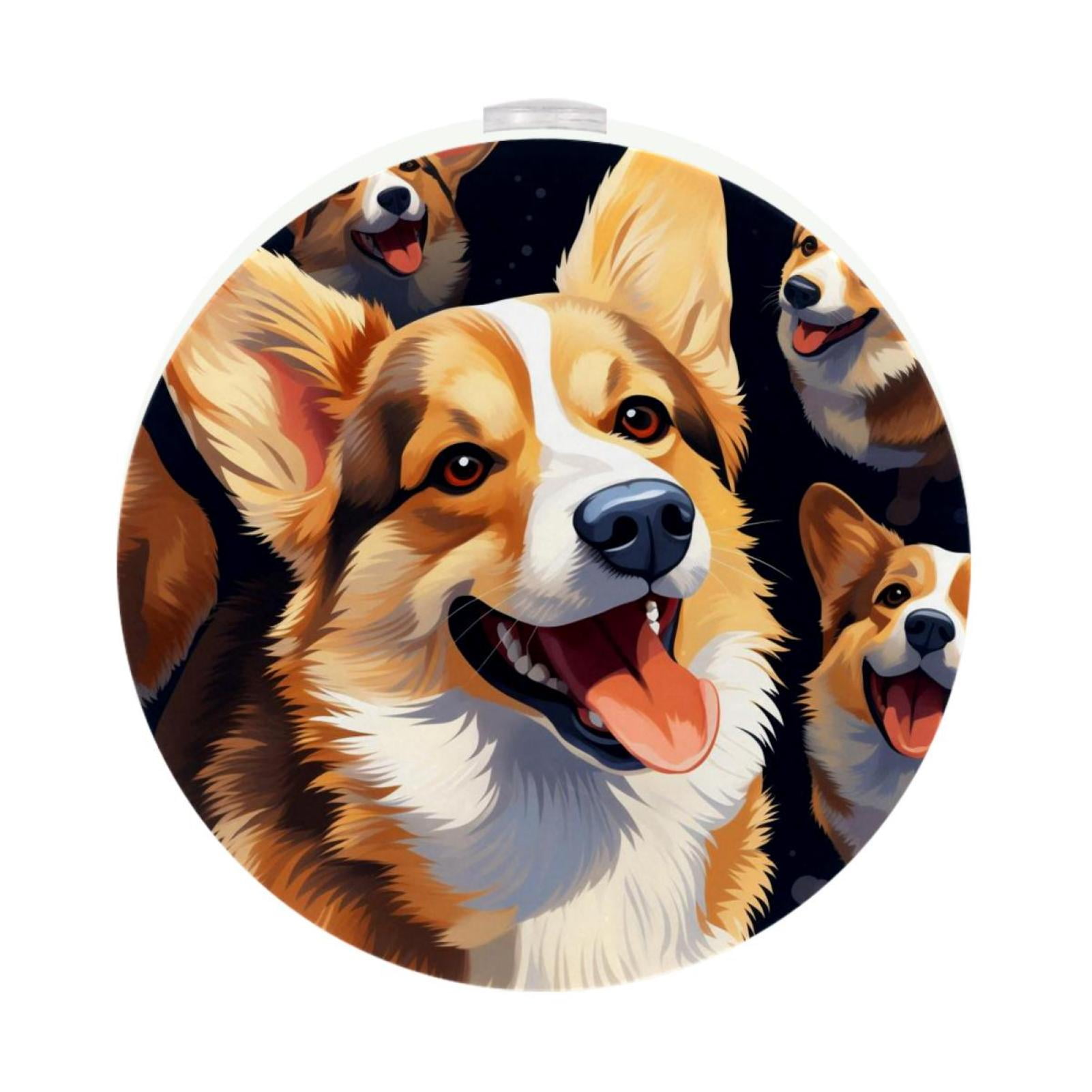 Corgi Dog Set of 2 LED Round Night Lights for Brightening up your Space ...