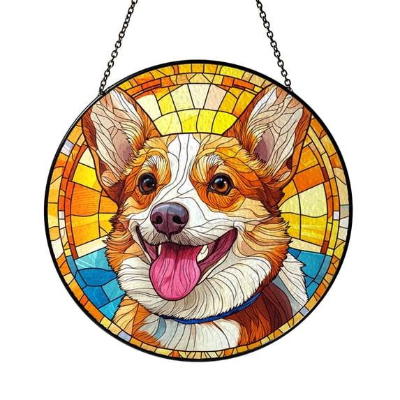 Corgi Dog Stained Glass Suncatcher Pet Memorial Window Hanging Sympathy ...