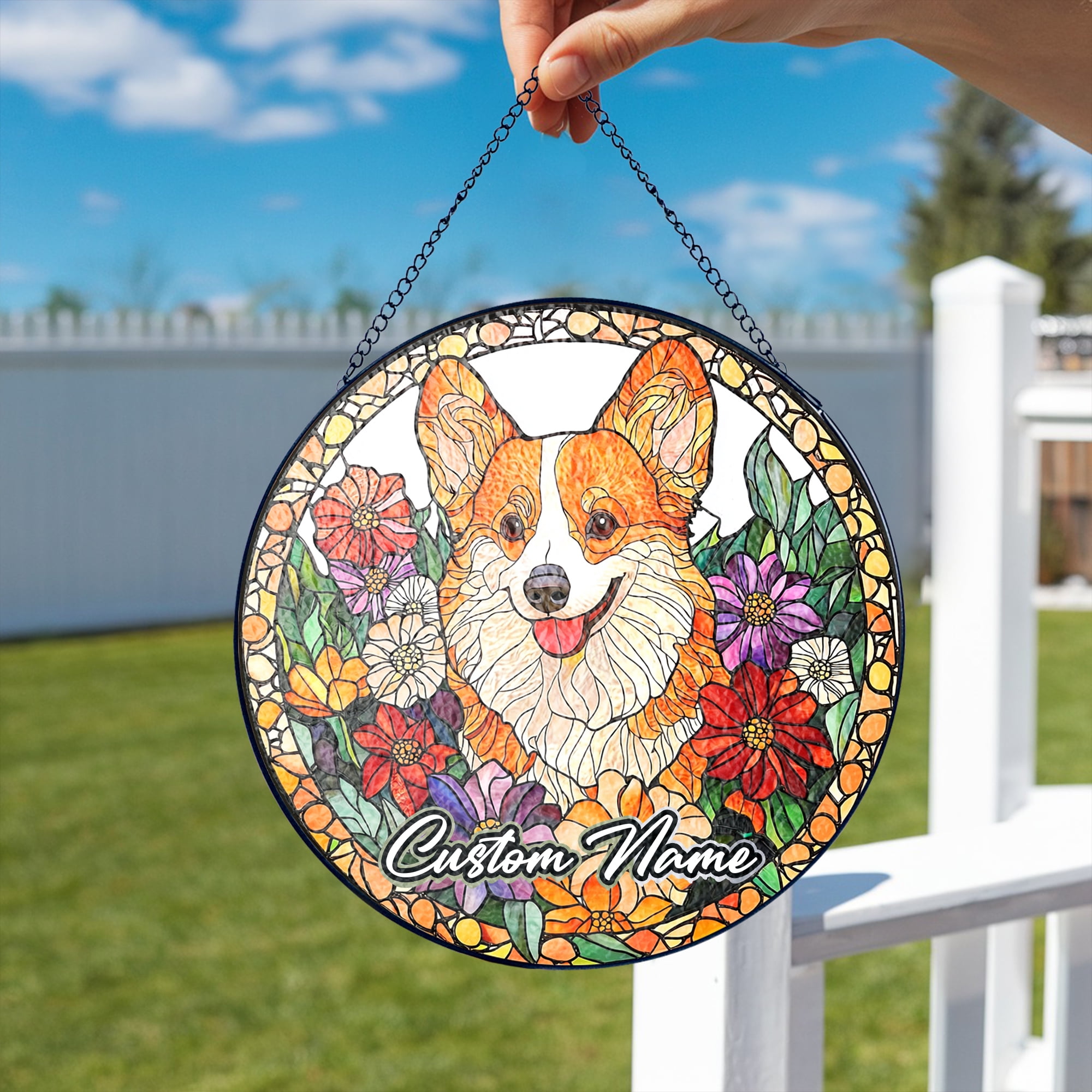 Corgi Dog Stained Glass Window Hanging, Colorful Suncatcher for Home ...