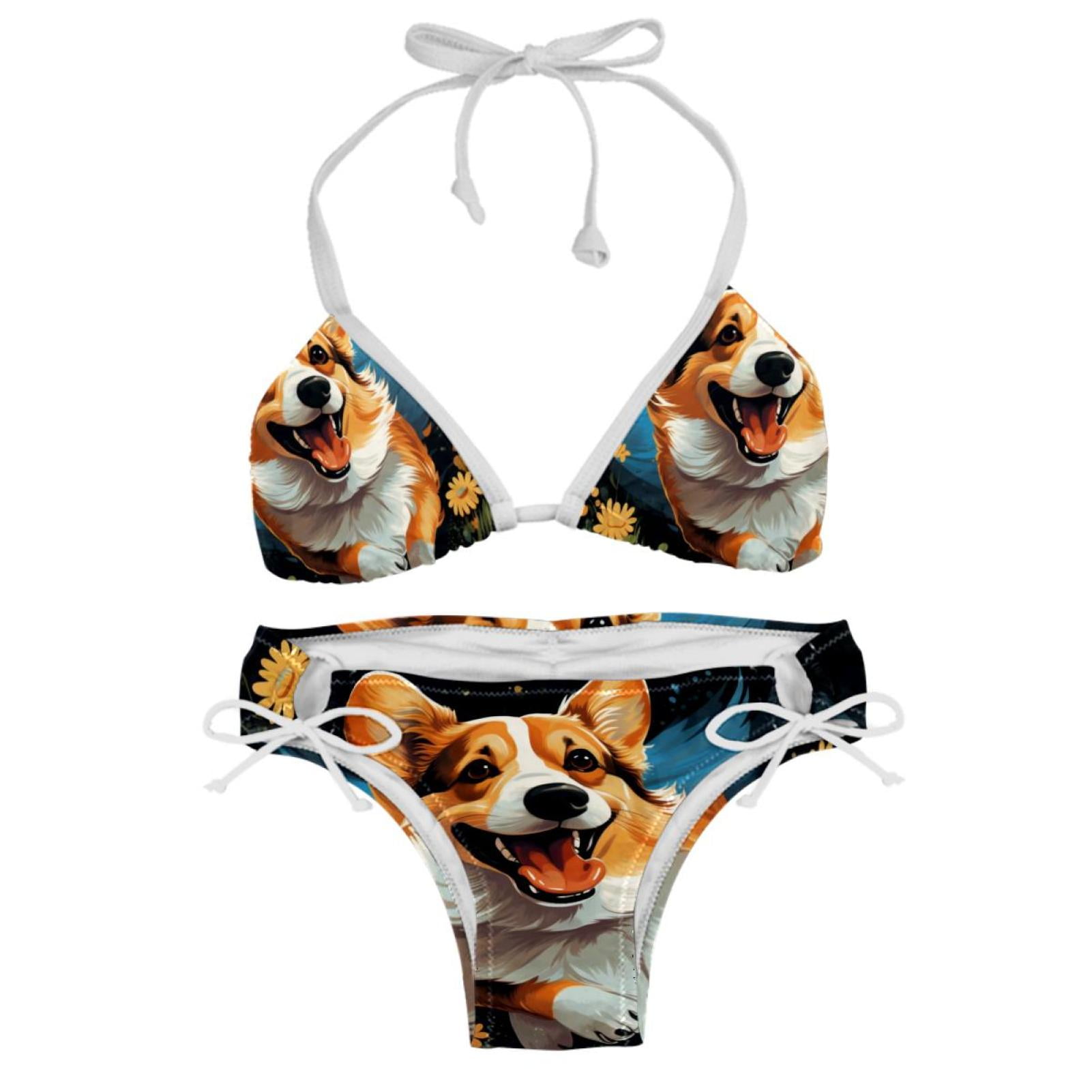 Corgi Dog Swimsuit Bikini Set with Detachable Sponge and Adjustable ...