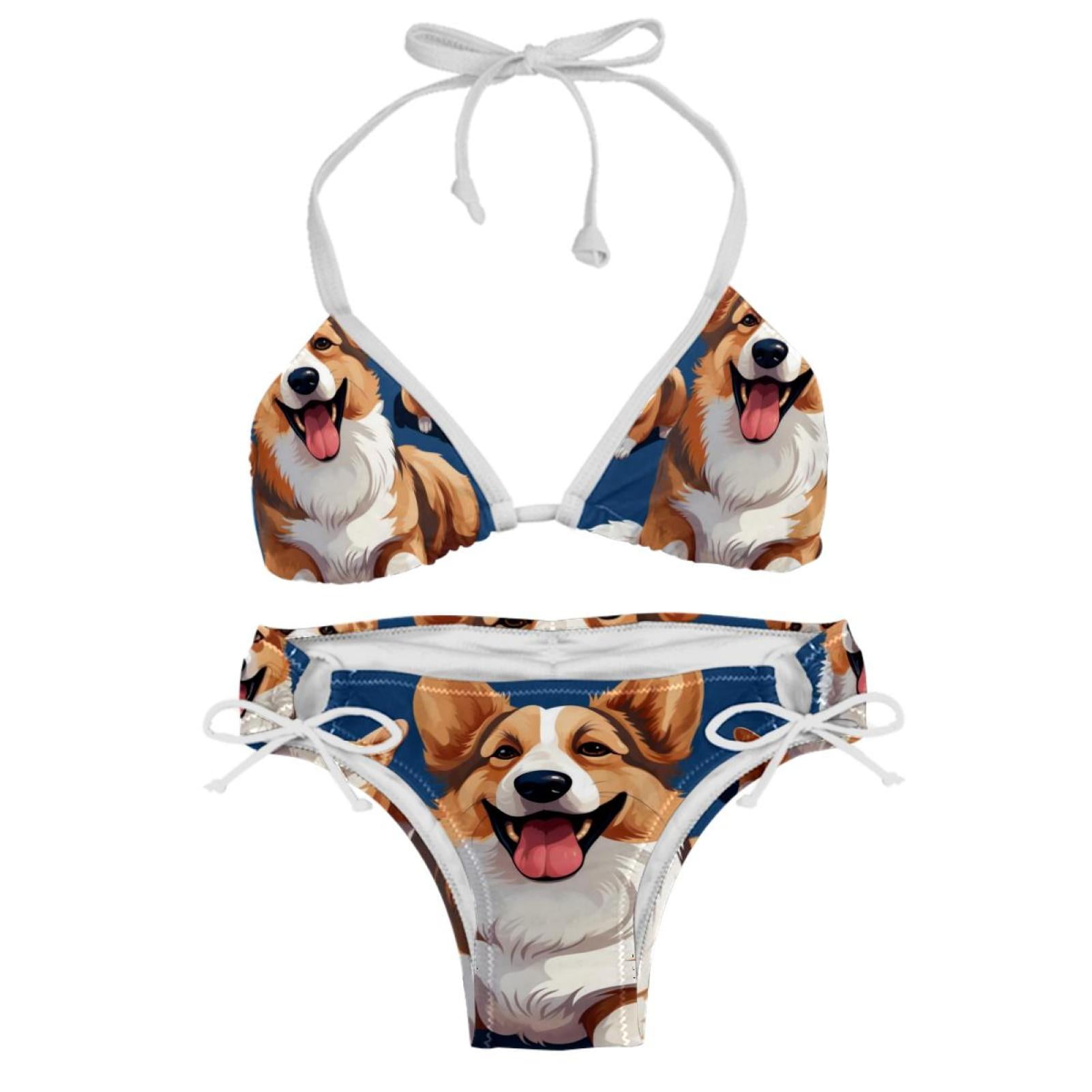 Corgi Dog Two-Pack Bikini Set with Detachable Sponge and Adjustable ...