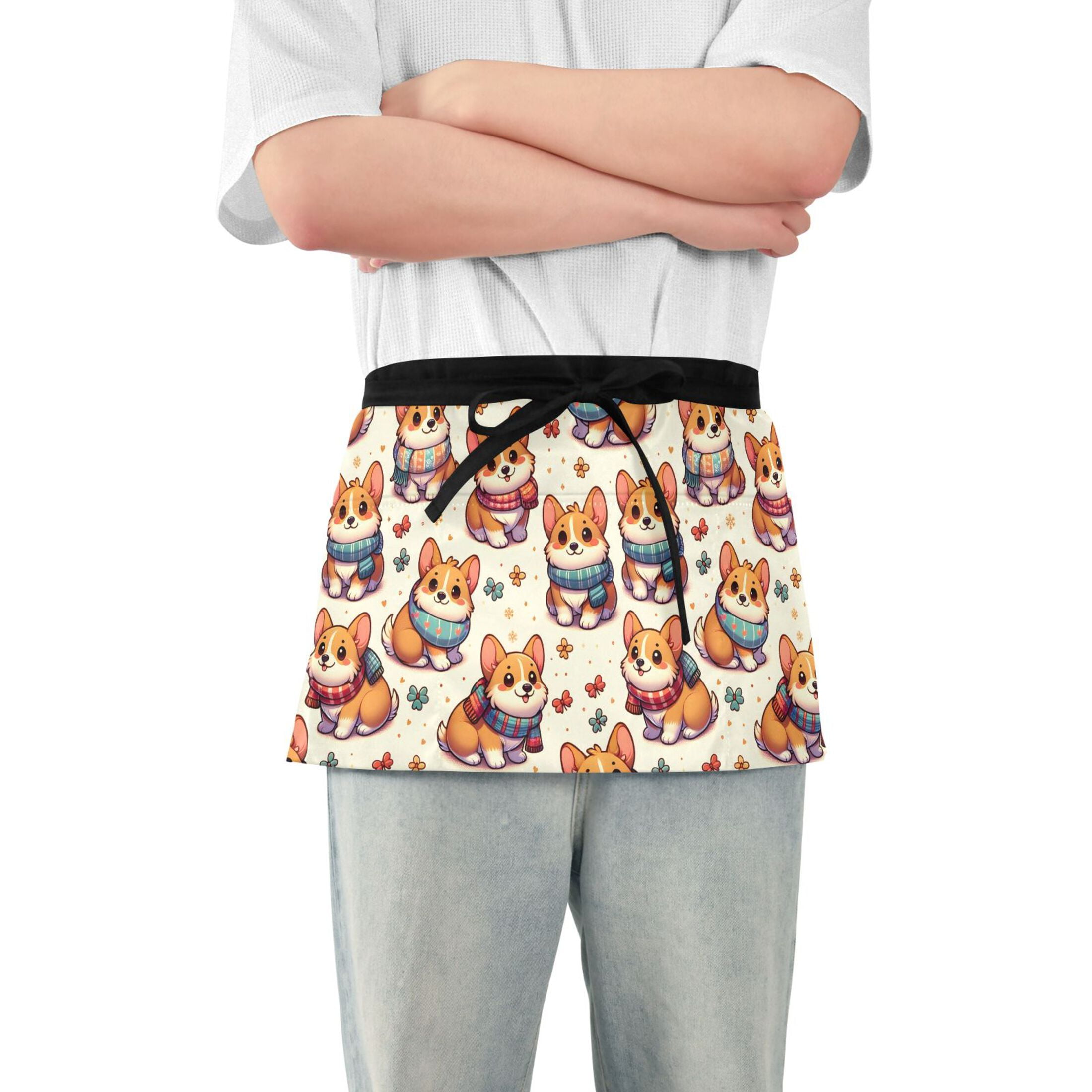 Corgi Dog Wearing Scarves Server Apron with 3 Pockets Waterproof ...