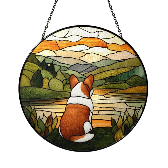 Corgi Dog Window Suncatcher with Stained Glass Effect, Decorative ...