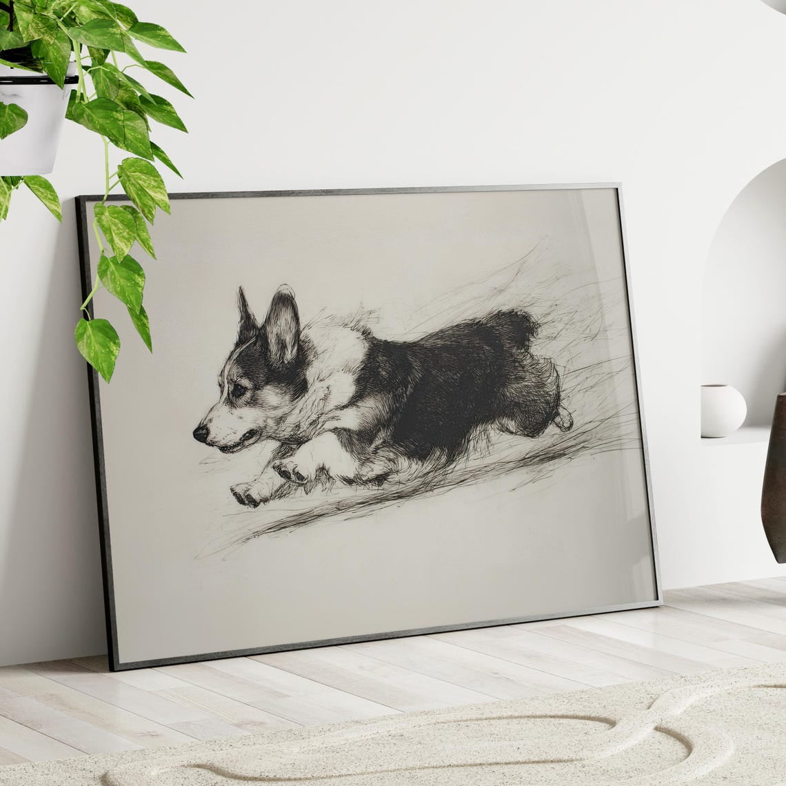 Corgi Dog Zoomies Sketch Wall Art Energetic Minimal Decor, Unframed ...