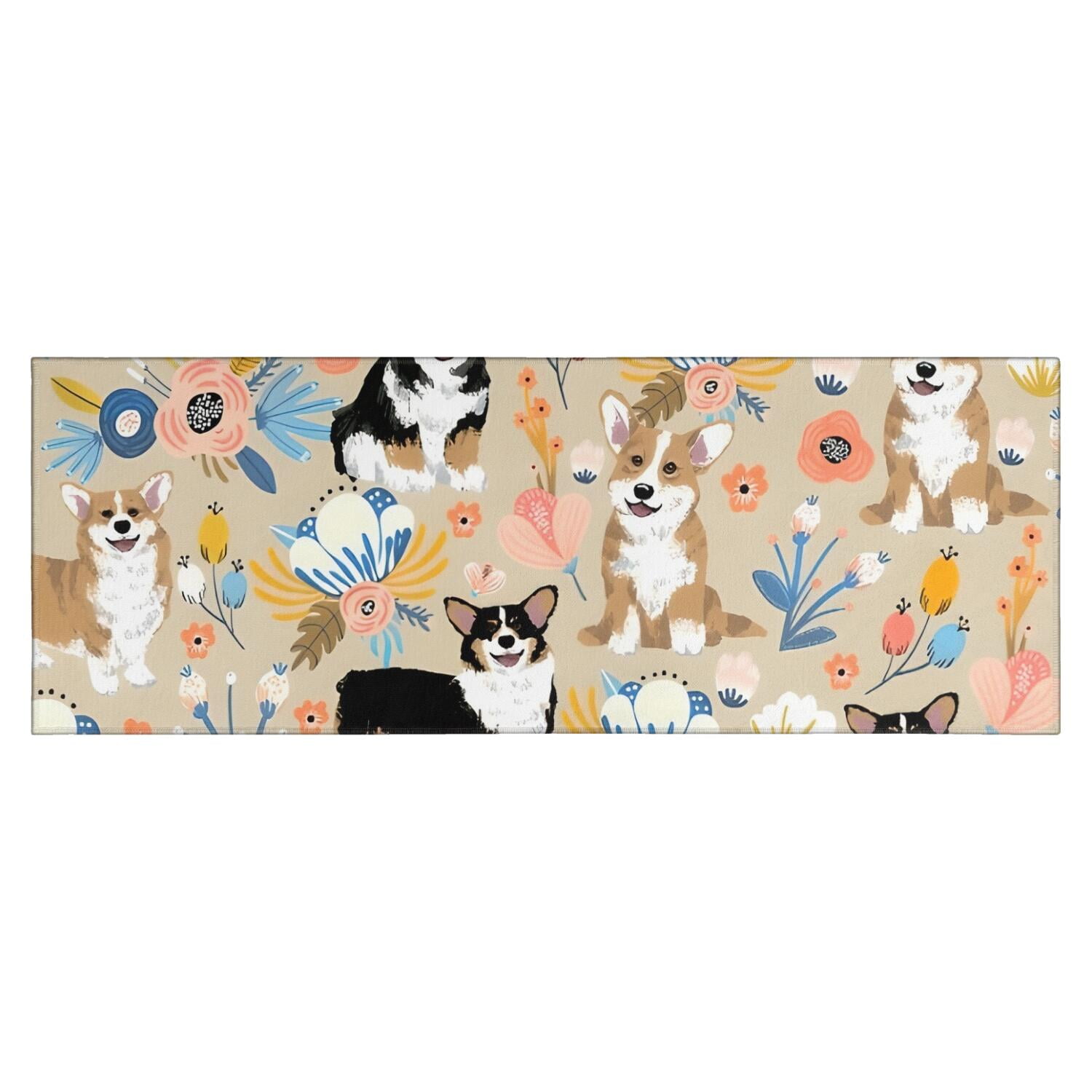 Corgi Dog and Flower Florals Kitchen Rug Mat,Kitchen Runner Rugs Non ...