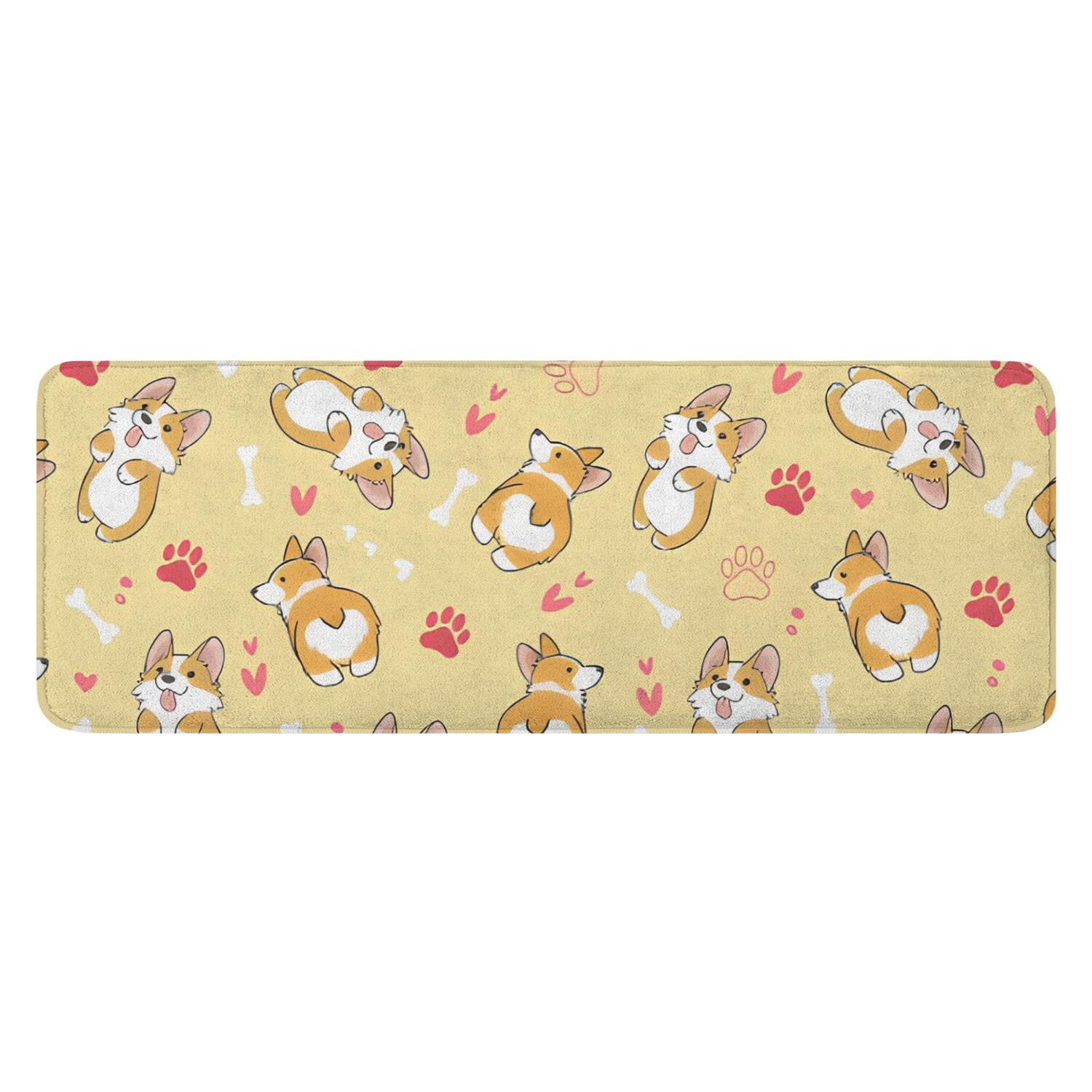 Corgi Dog and Footprints Kitchen Rug Mat,Kitchen Runner Rugs Non Skid ...