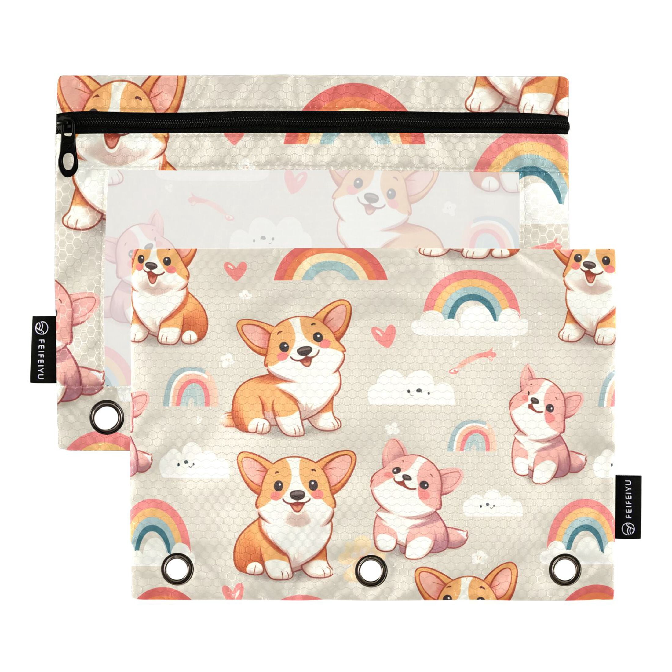 Corgi Dog and Rainbow 2 Pack Pencil Pouch for 3 Ring Binder Smooth ...