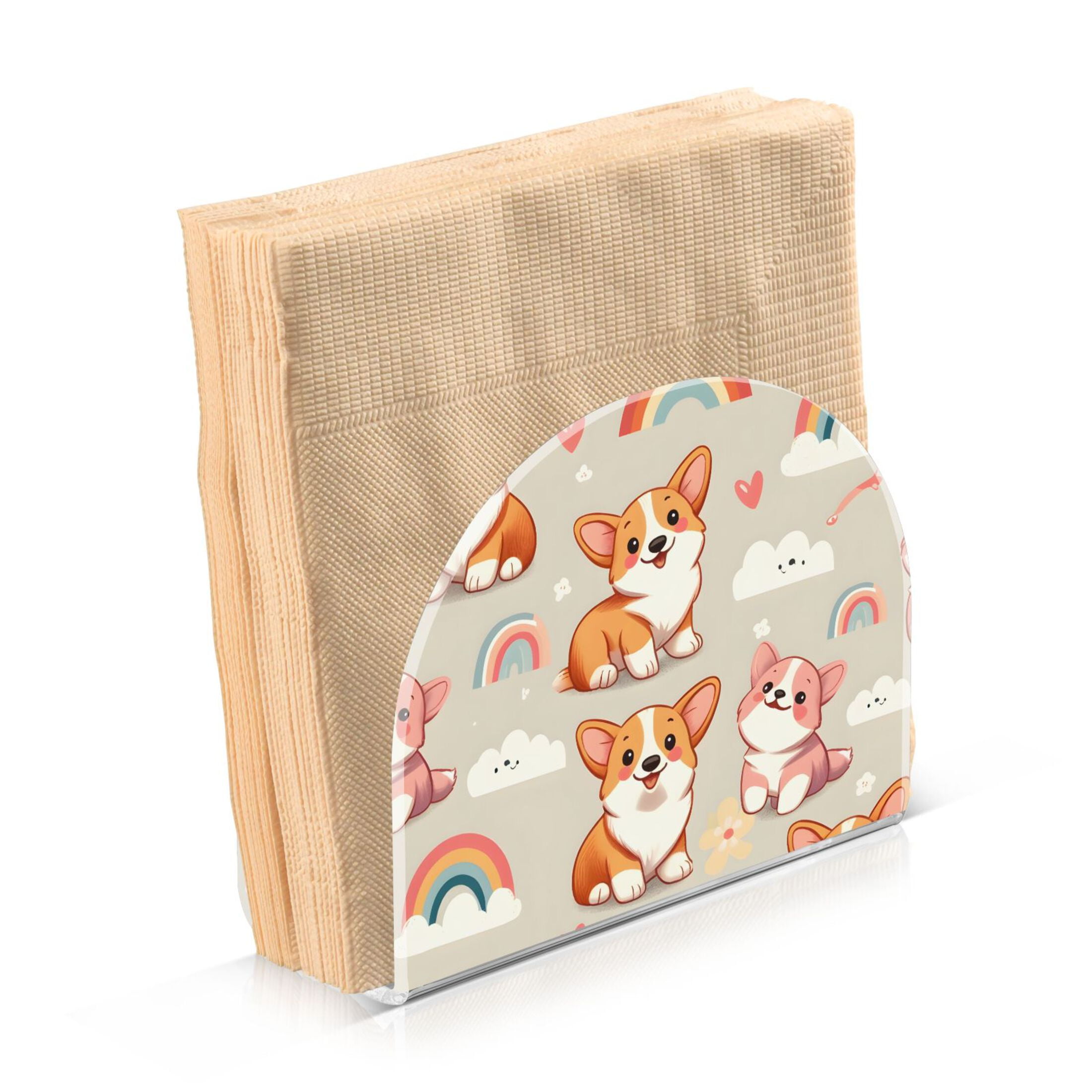 Corgi Dog and Rainbow Napkin Holder for Table Acrylic Clear Tissue ...
