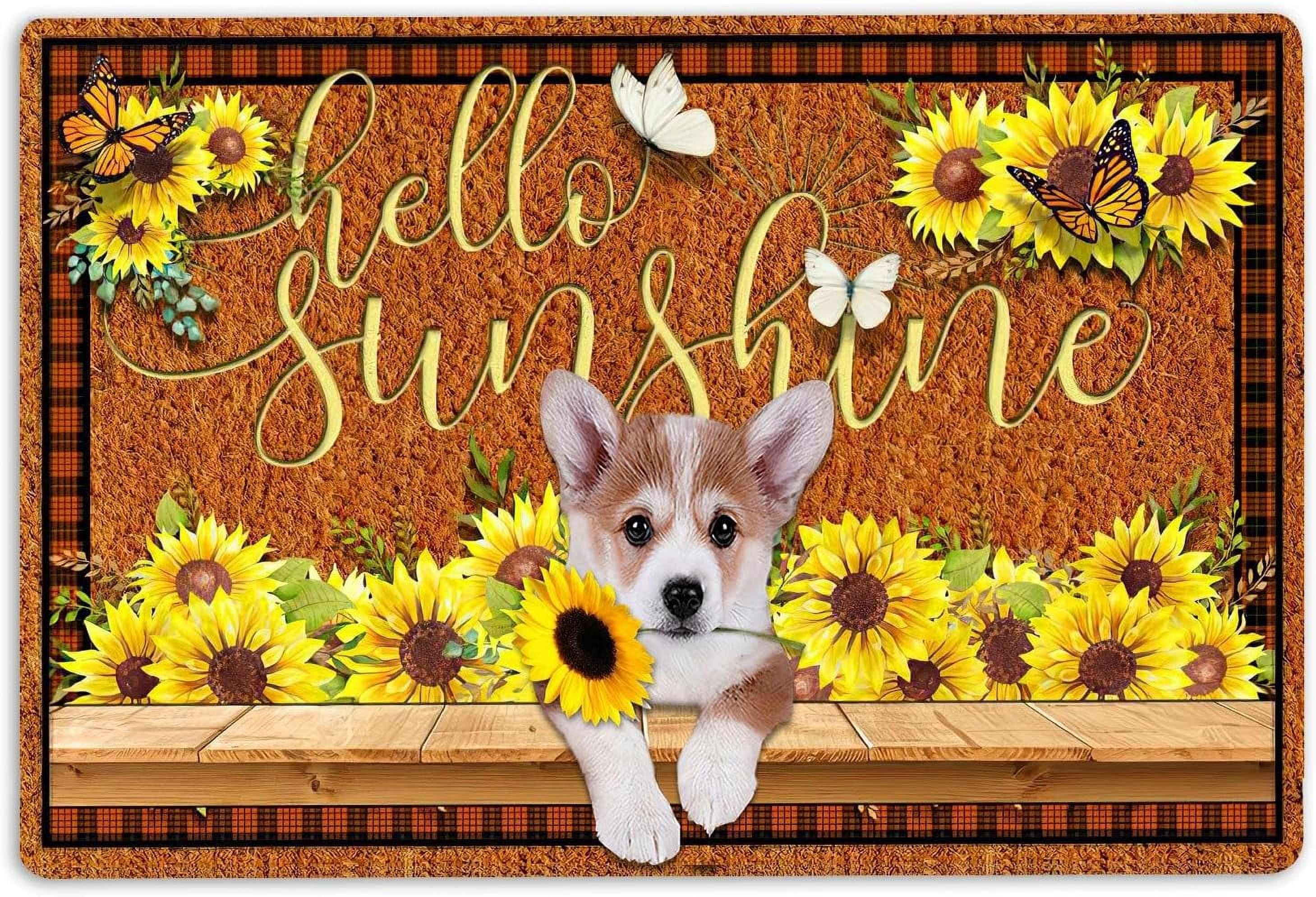Corgi Door Mat Corgi Dog Hello Sunflower Butterfly Welcome Non-Slip ...