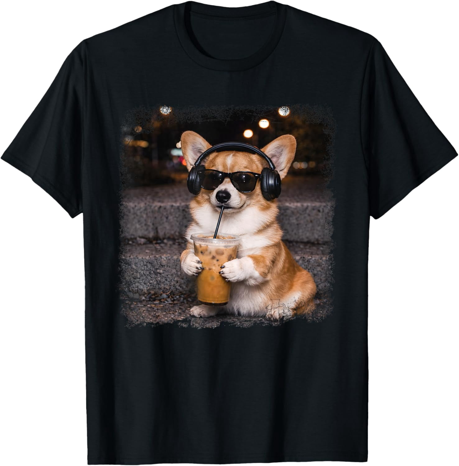 Corgi Drinking Iced Coffee Lover Humor Funny Meme T-Shirt- Classic ...