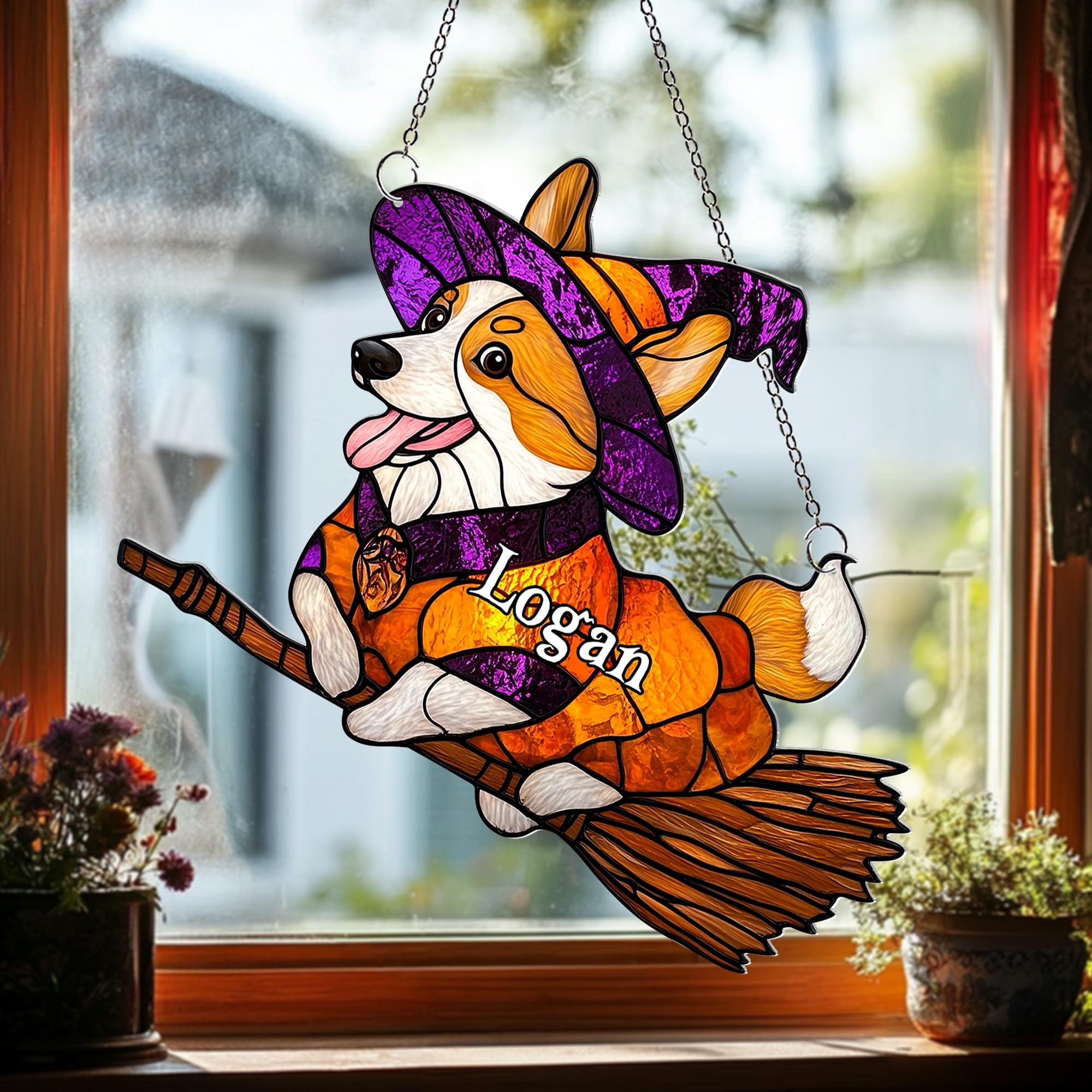 Corgi Halloween Acrylic Suncatcher, Cute Dog Window Hanging Spooky ...
