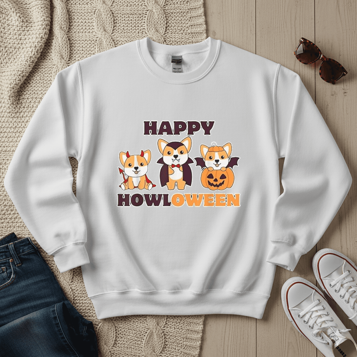 Corgi Happy Howloween Pumpkin Vampire Dogs Halloween Graphic Sweatshirt ...