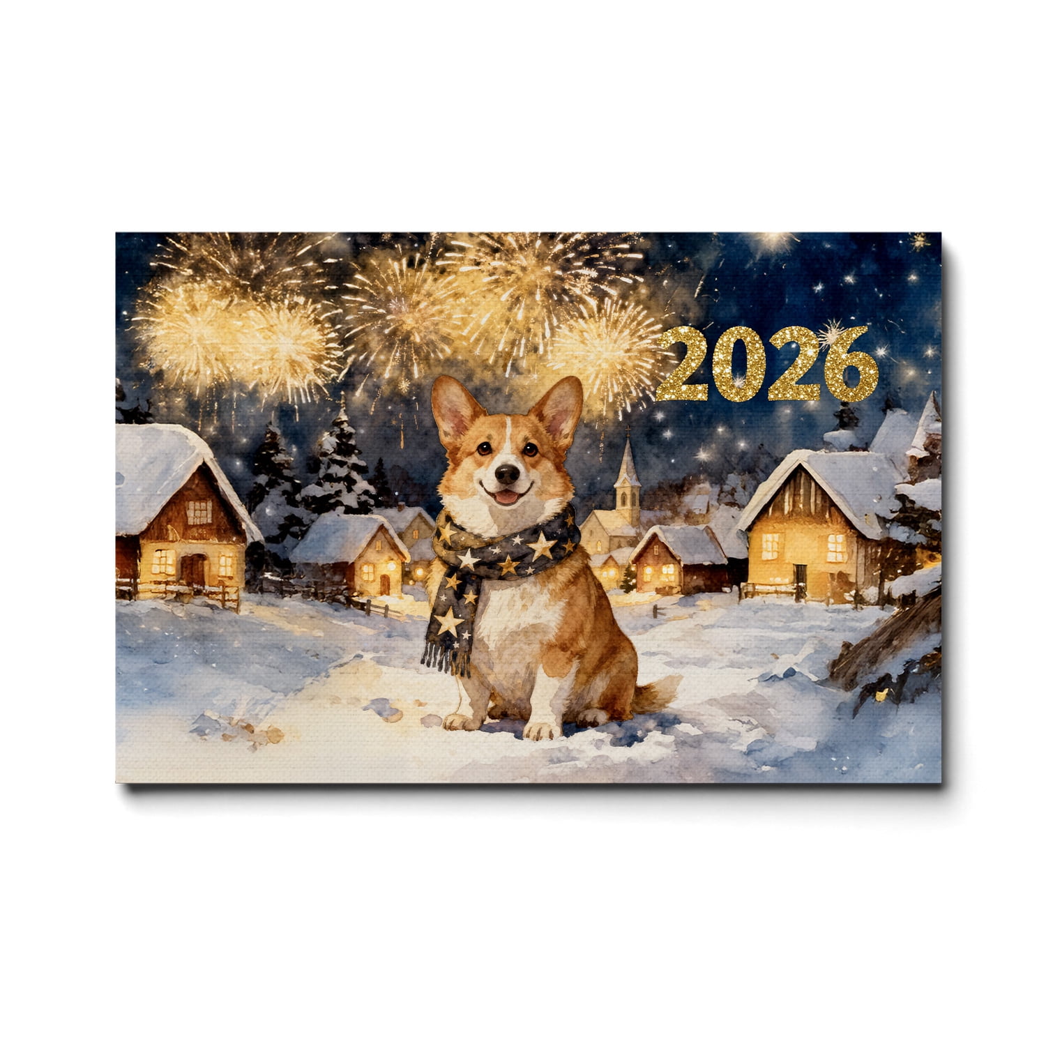 Corgi Happy New Year 2026 with Fireworks on New Year's Eve Horizontal ...