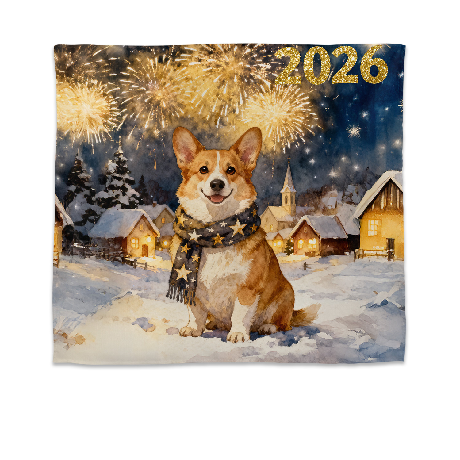 Corgi Happy New Year 2026 with Fireworks on New Year's Eve Tapestry ...