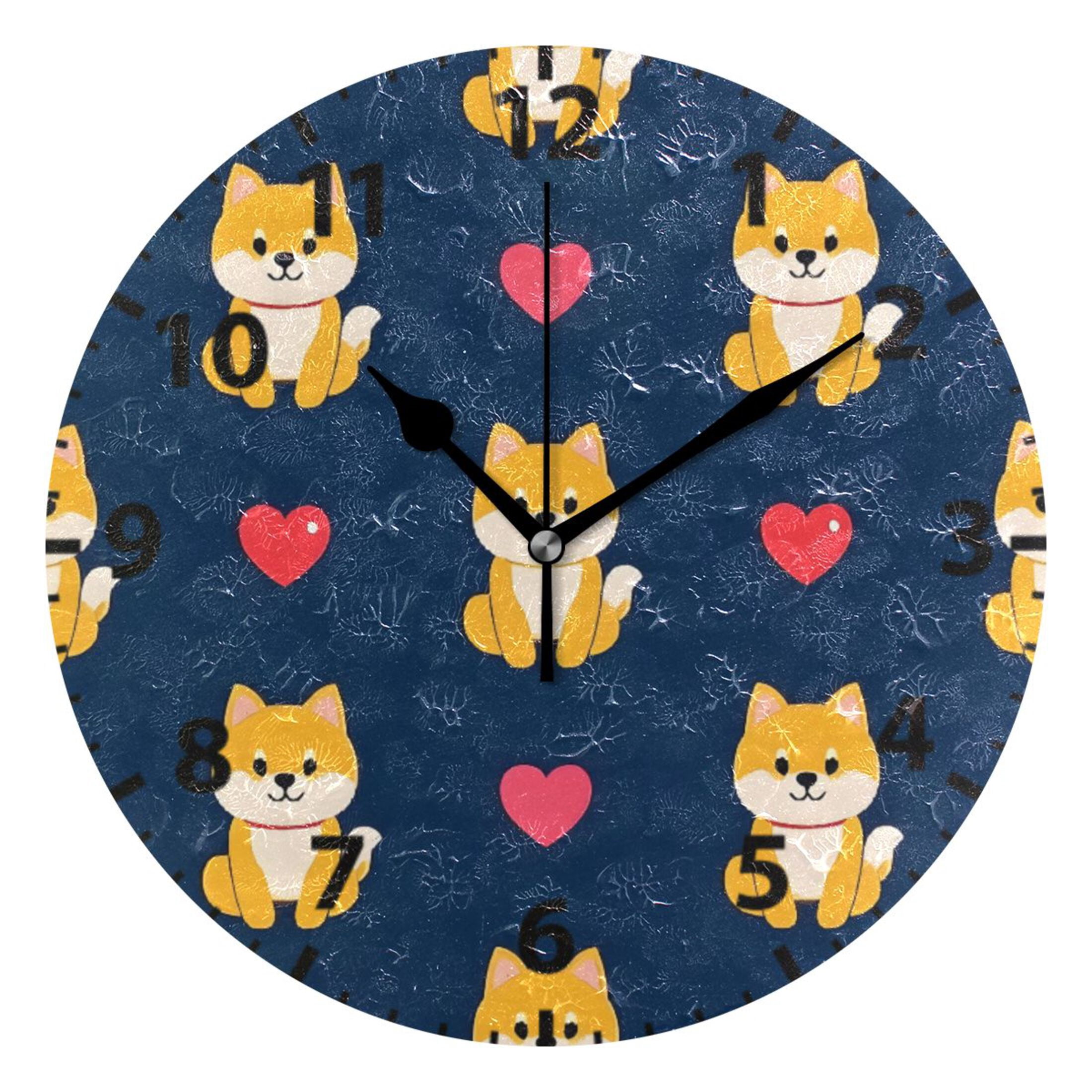 Corgi Heart Pattern Wall Clock 10in Round Artistic Oil Painting Home ...