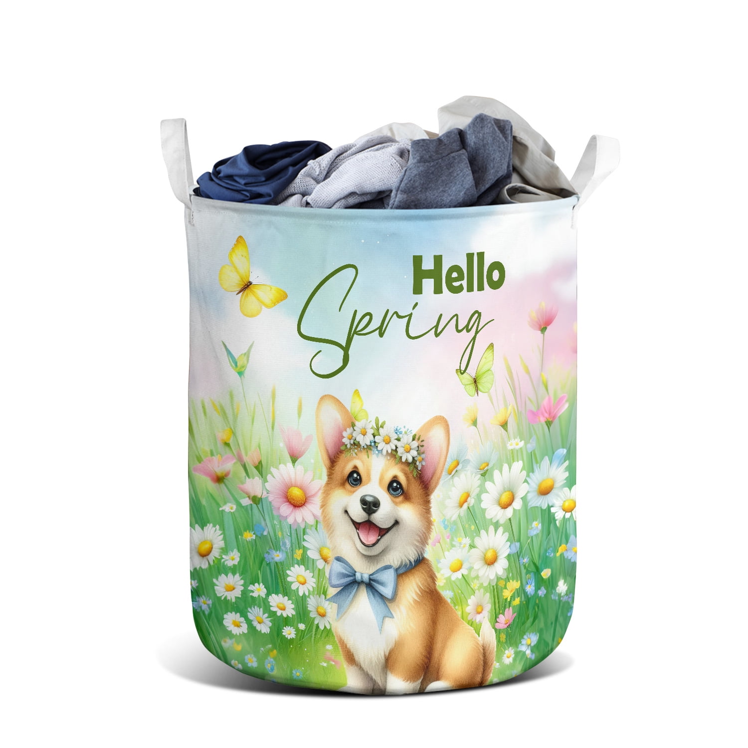 Corgi Hello Spring Time Flower Floral Nature Foldable Laundry Basket ...
