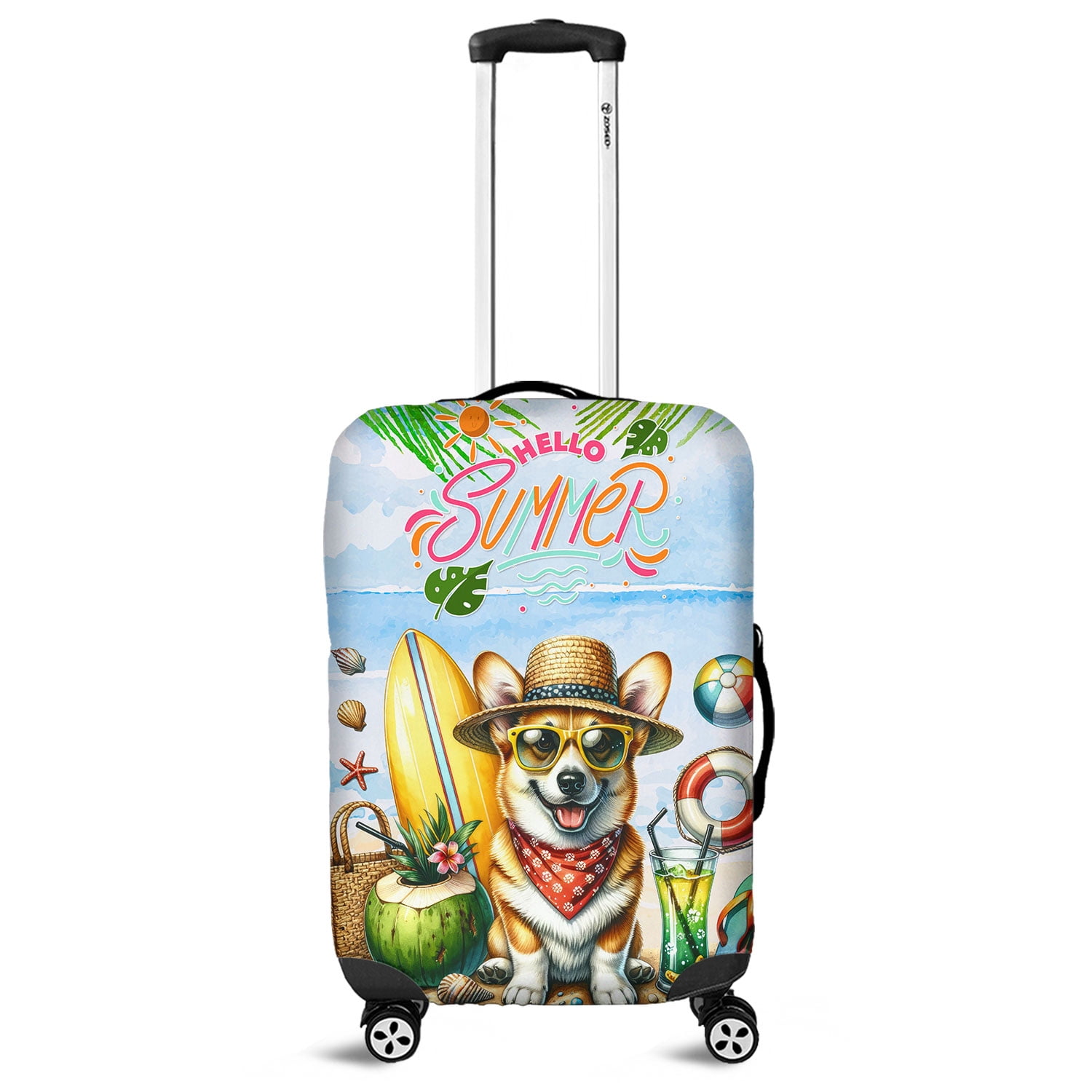 Corgi Hello Summer with Sunglasses and Surfboard Tropical Vibes Travel ...