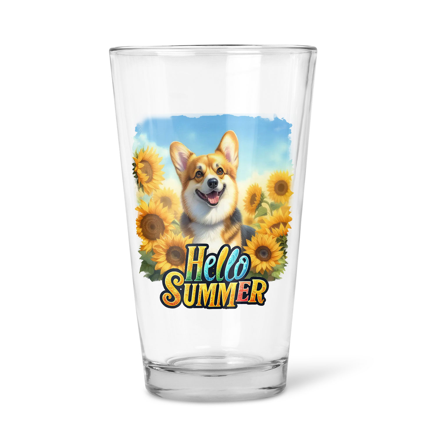 Corgi Hello Summer Sunshine Sunflowers Spring Retro Vintage 16oz Pint ...