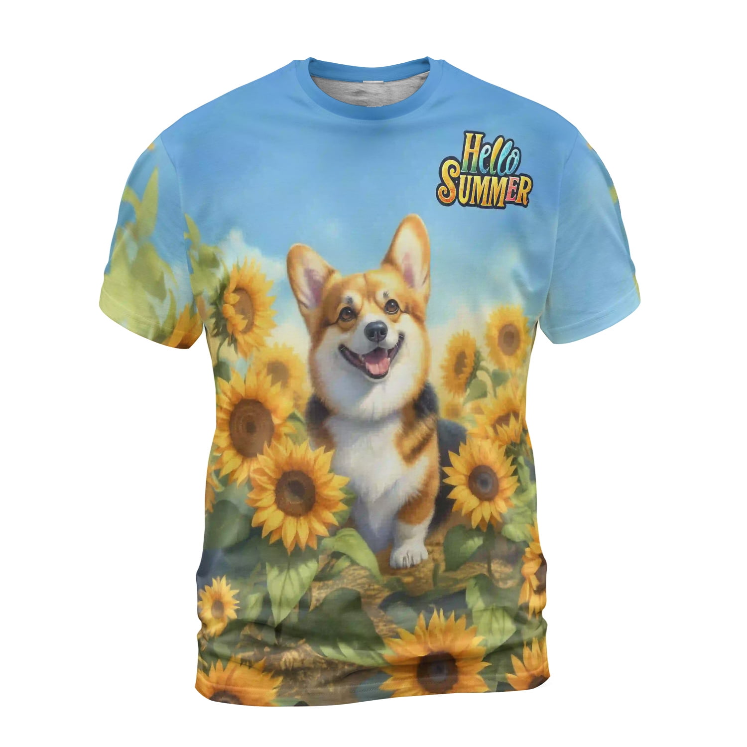 Corgi Hello Summer Sunshine Sunflowers Spring Retro Vintage All Over ...