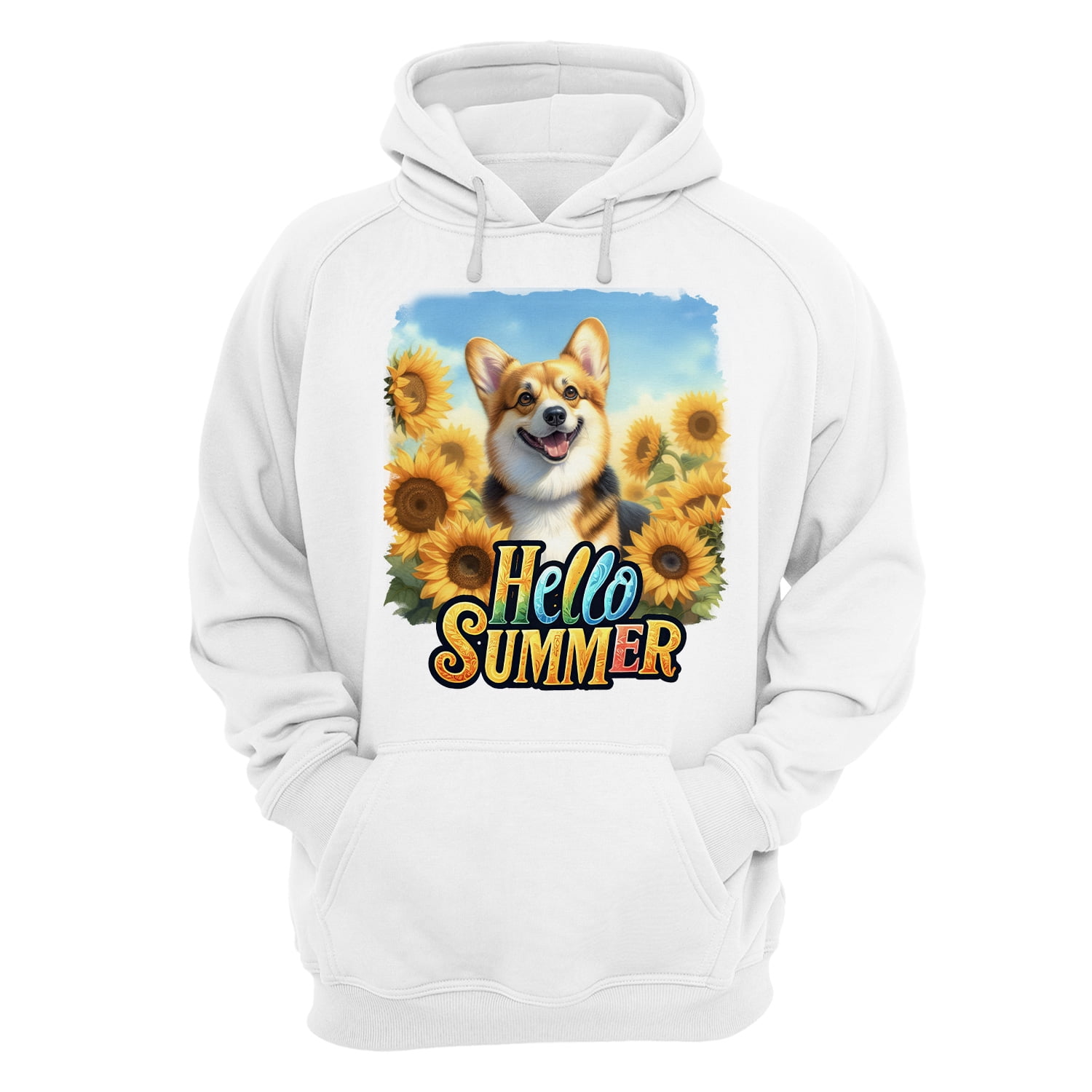 Corgi Hello Summer Sunshine Sunflowers Spring Retro Vintage Hoodie ...