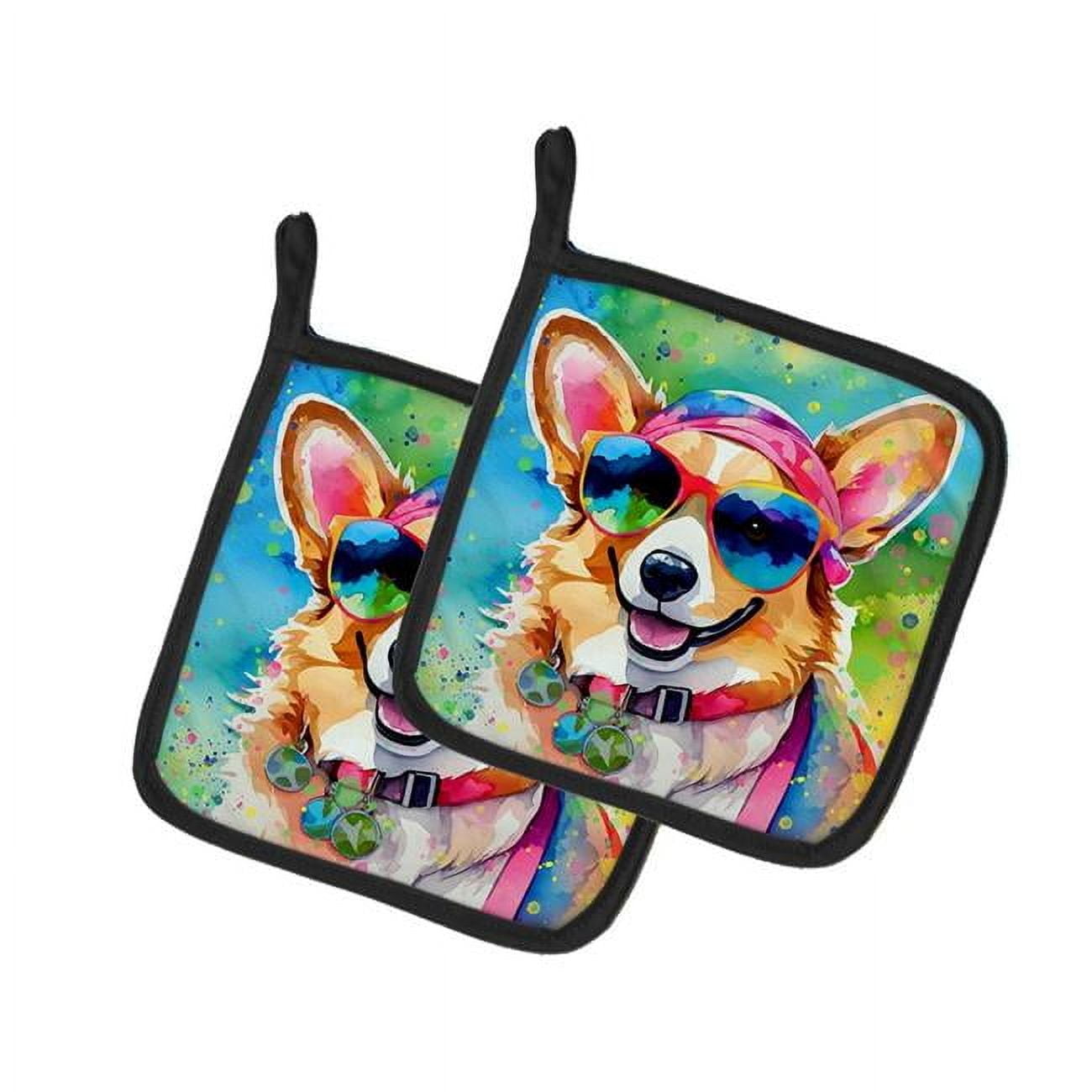 Corgi Hippie Dawg Pair of Pot Holders 7.5 in x 7.5 in - Walmart.com