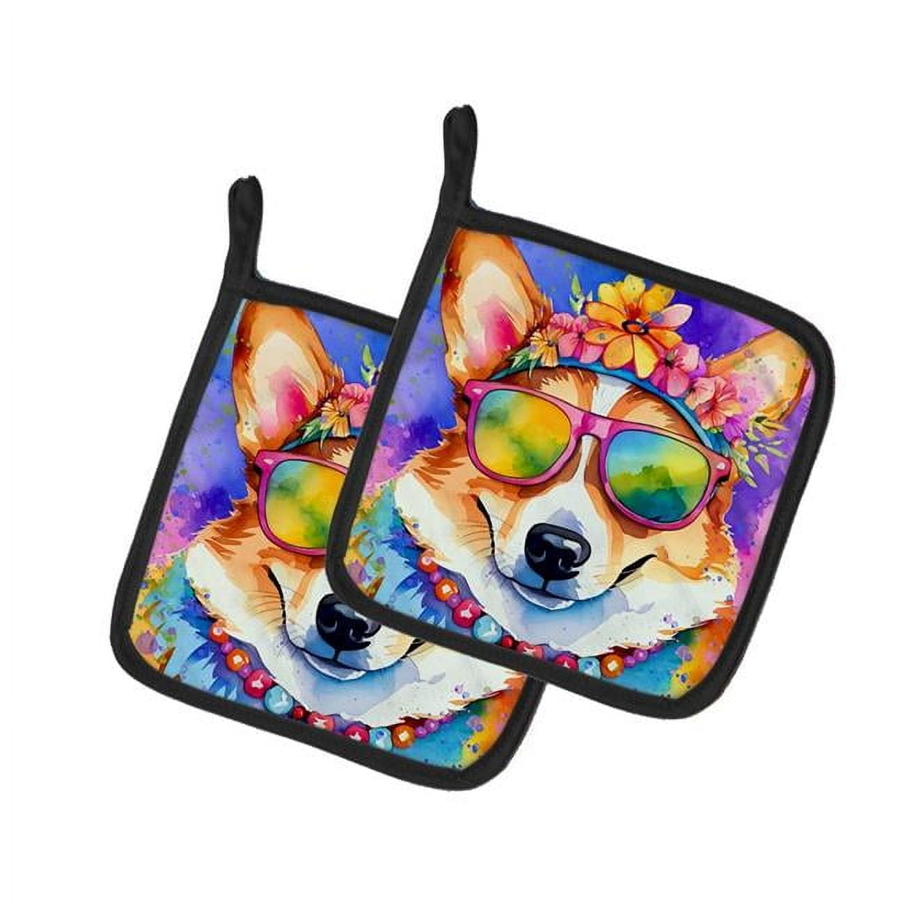 Corgi Hippie Dawg Pair of Pot Holders 7.5 in x 7.5 in - Walmart.com
