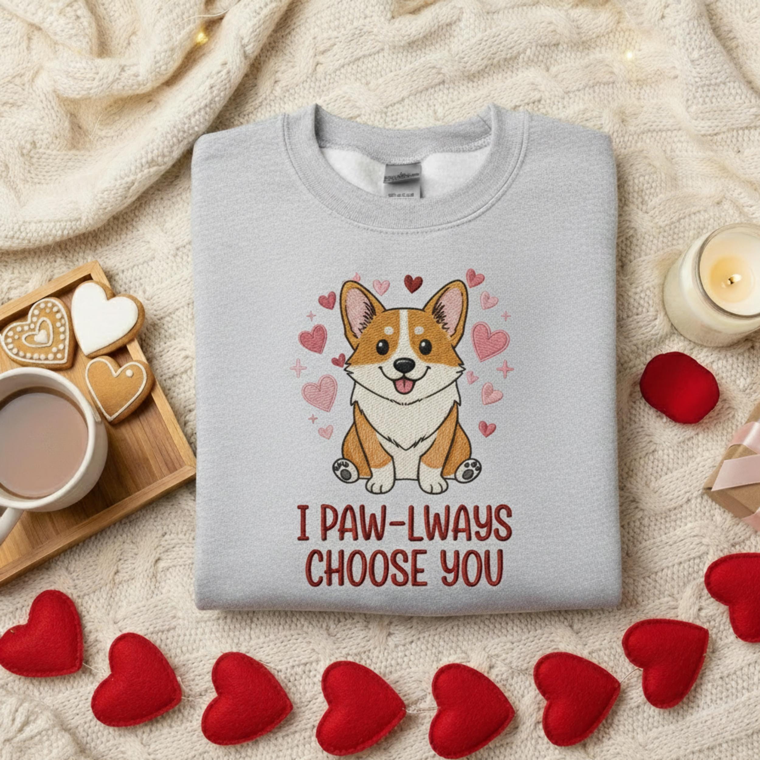 Corgi I Paw-lways Choose You Embroidered Sweatshirt, Cute Valentine Dog ...