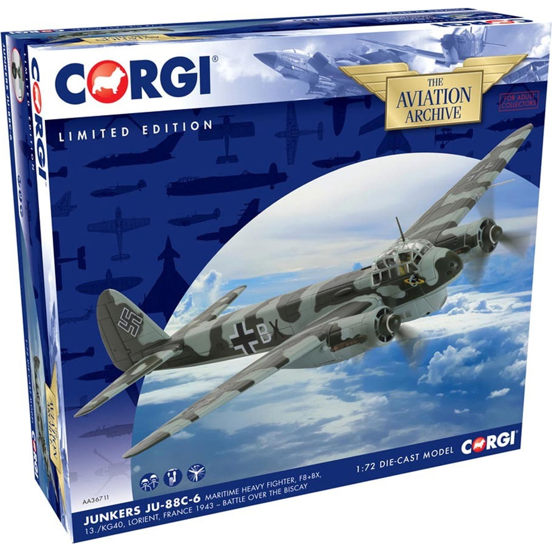 Corgi Junkers Ju-88C-6 F8+BX, 13./KG40, Battle Over The Biscay Airplane ...