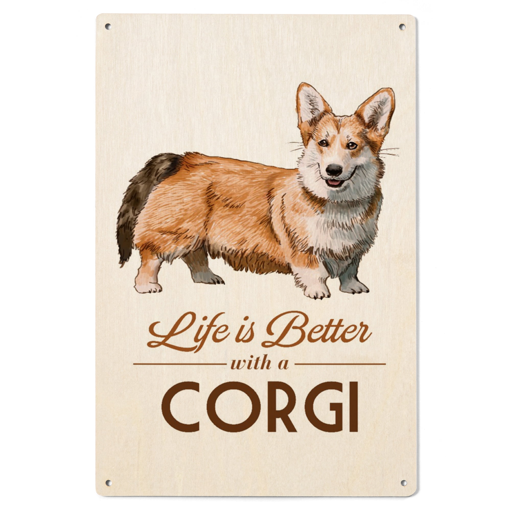 Corgi, Life is Better, White Background Birch Wood Wall Sign (6x9 ...
