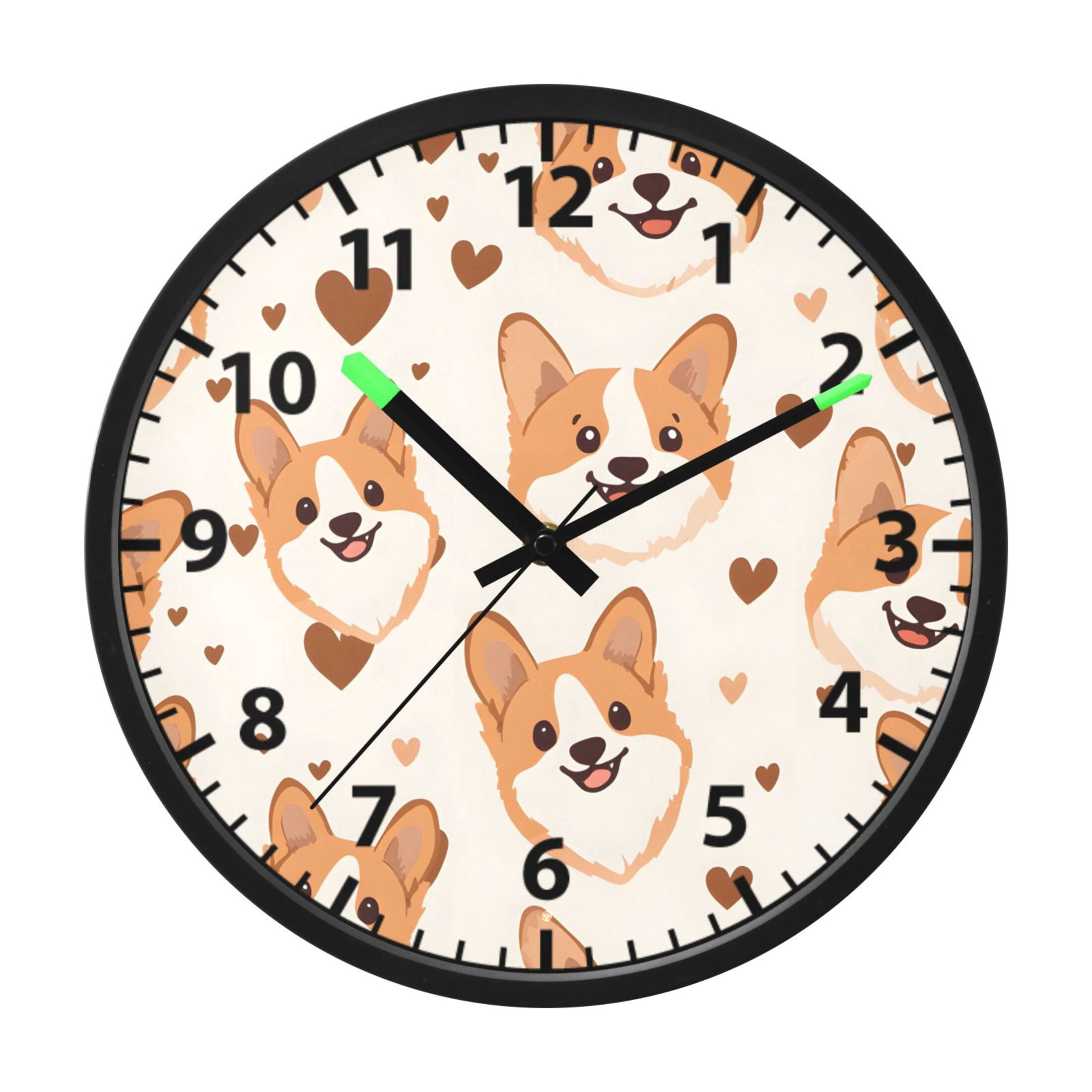 Corgi Love Pattern Wall Clock 12 Inch Voice Activated Night Light ...