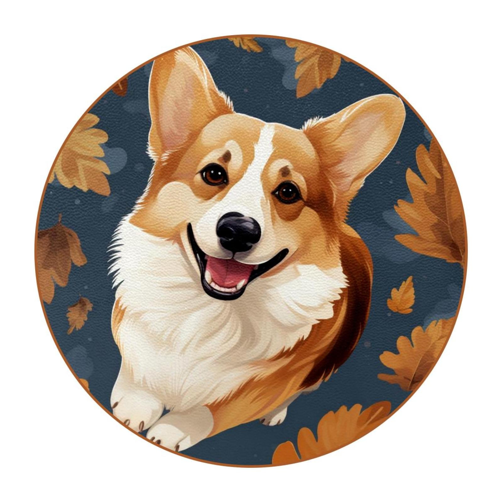 Corgi Luxury Microfiber Leather Round Coasters Set of 6 - 11x11 cm ...