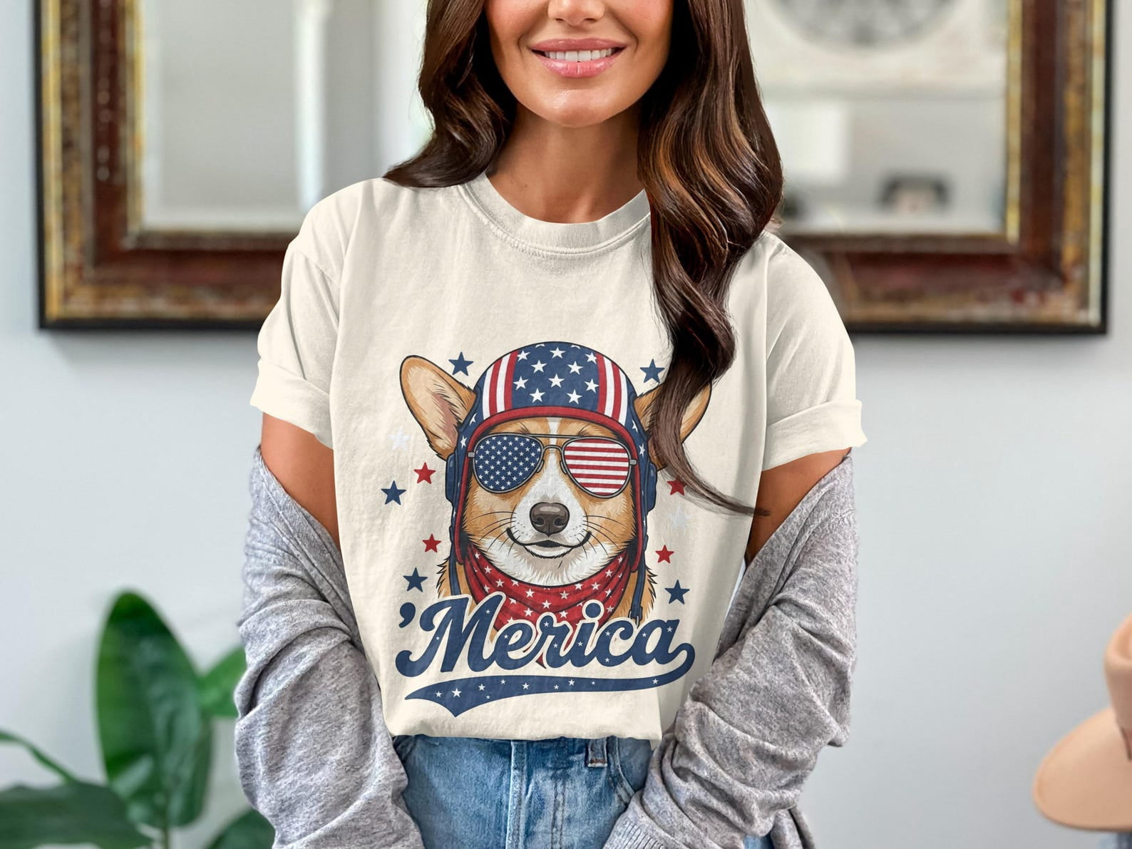 Corgi Merica Shirt, Funny 4th of July Dog Tee, Unisex Cotton T-Shirt ...