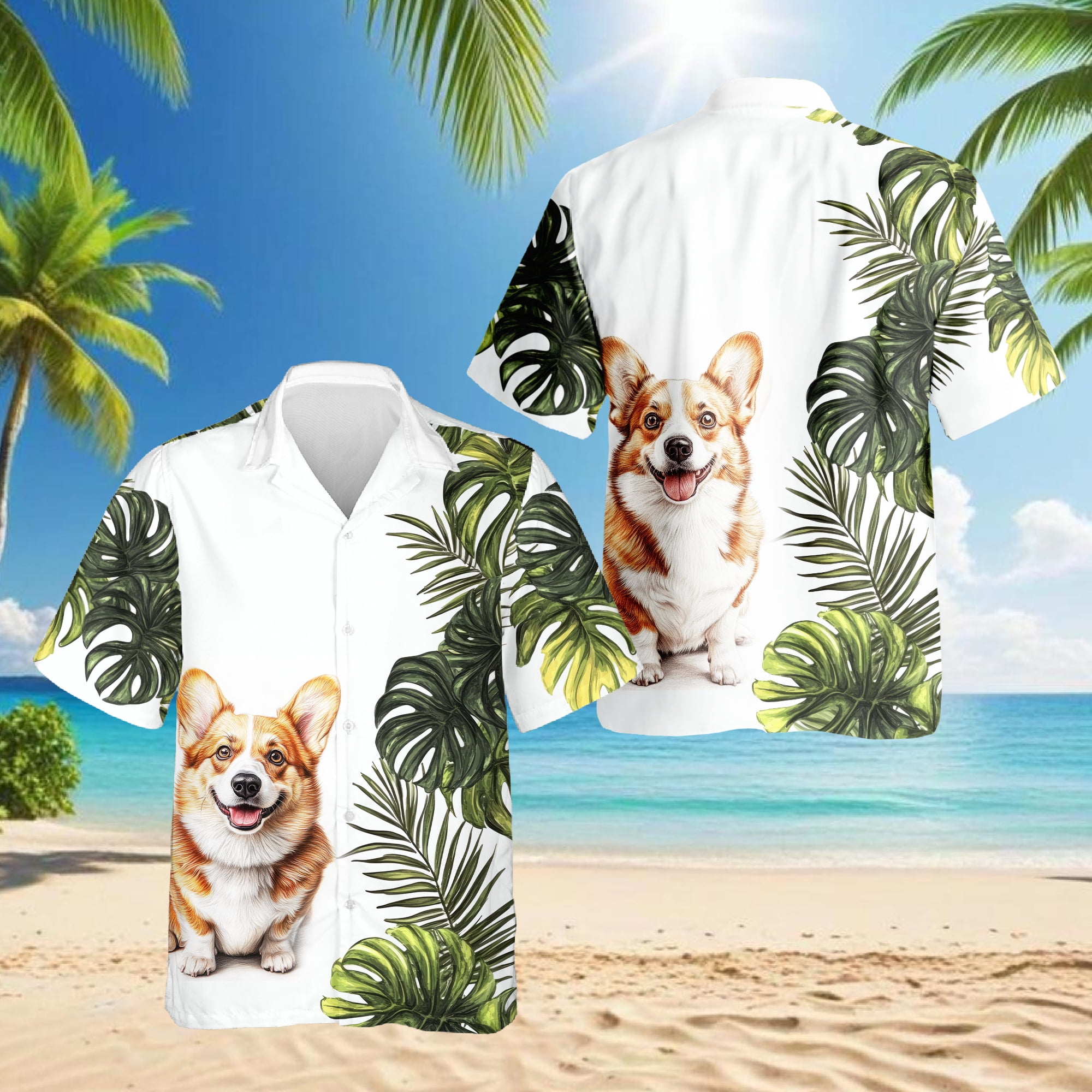 Corgi Monstera Hawaiian Shirt for Men, Tropical Style, Button Down ...