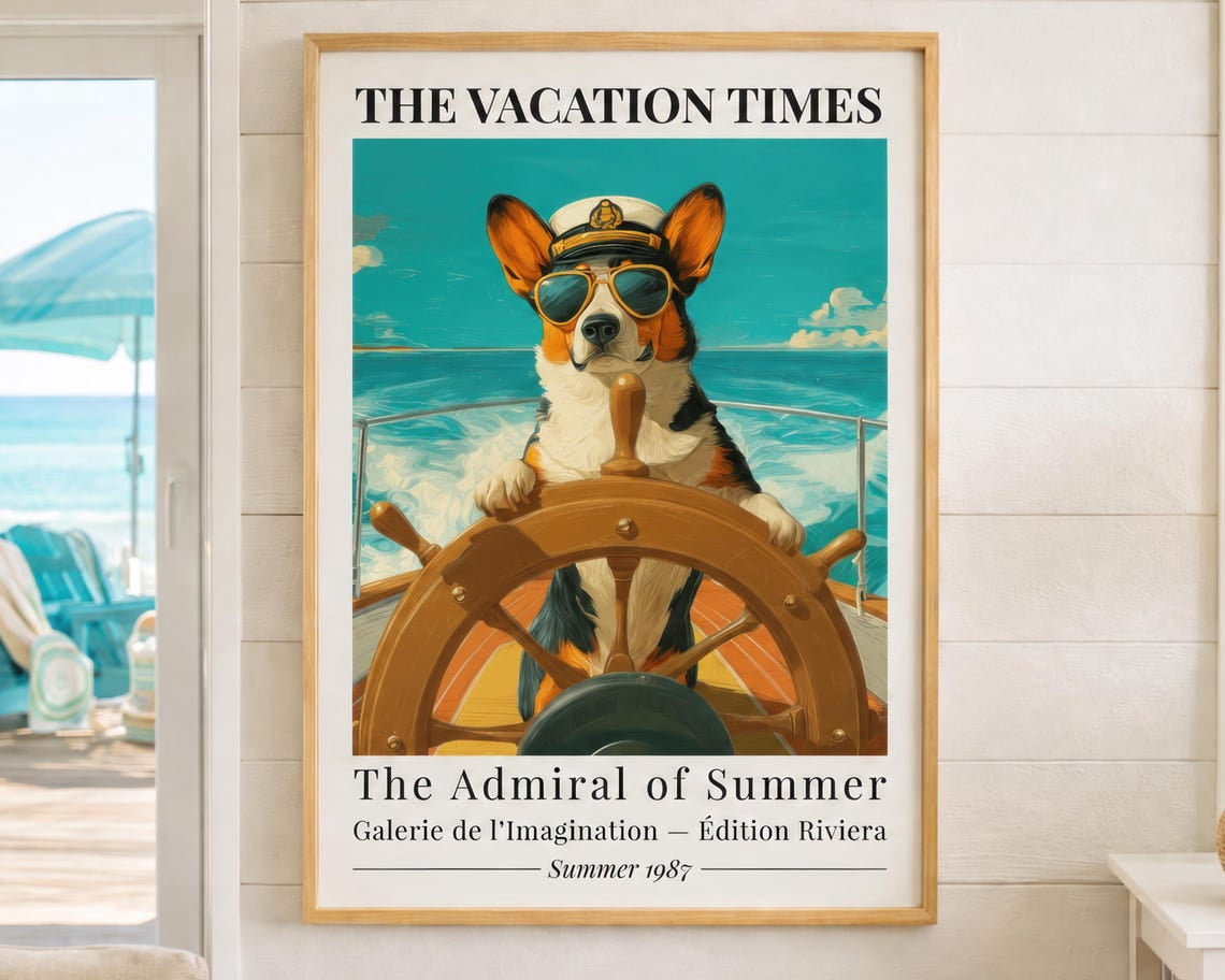 Corgi Nautical Dog Coastal Vintage Travel Graphic Poster Unframed Paper ...