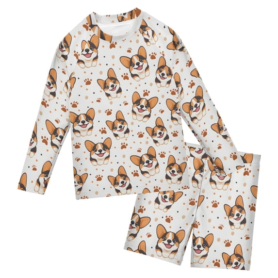 Corgi Paw Prints Pattern Boys' Bathing Suit UPF 50+ Boys' Rash Guard ...