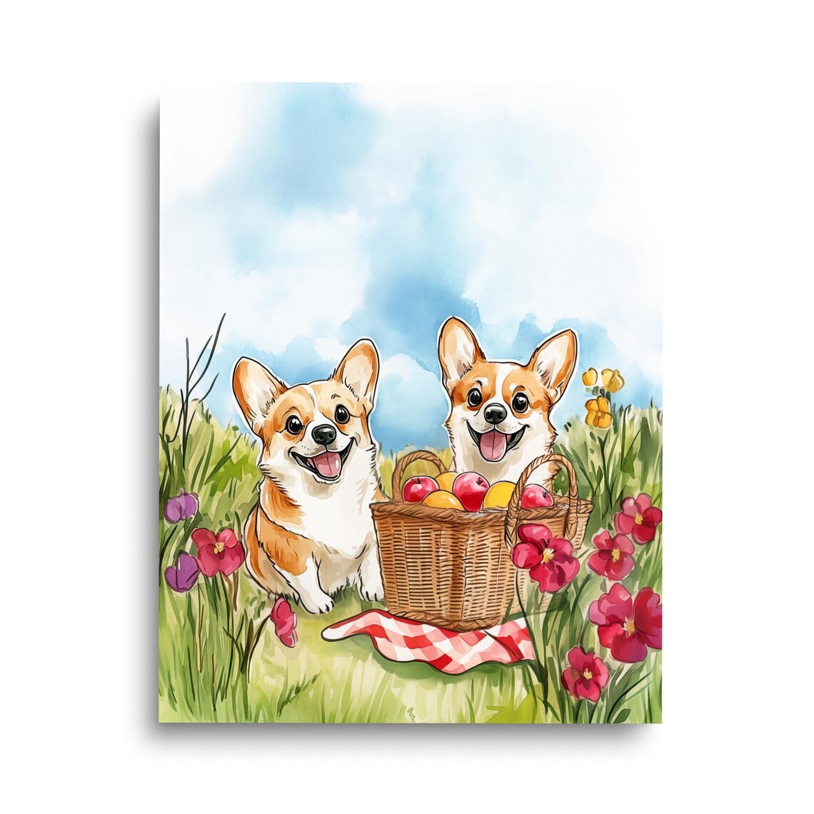 Corgi Picnic Print, Cute Puppy Dog Wall Art, Playful Pet Poster, Animal ...